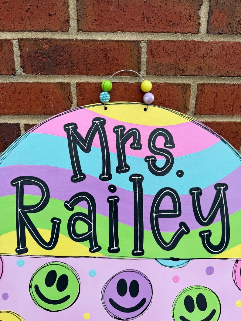 Handpainted Pastel Smiley Face Teacher Door Hanger - Retro School Decor ...
