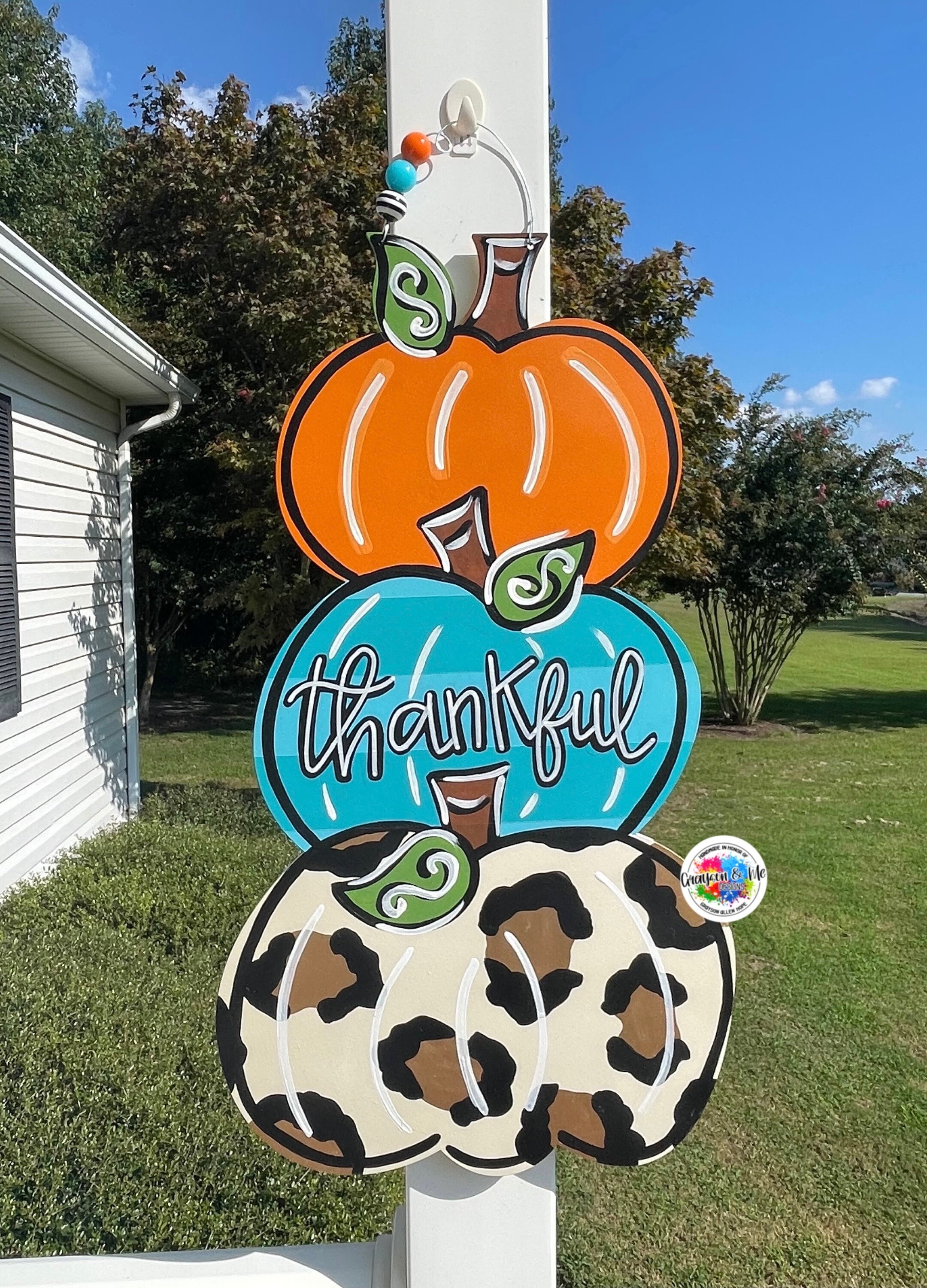 Handpainted Pumpkin Stack Door Hanger: Teal Cheetah Print Fall Decor - Etsy