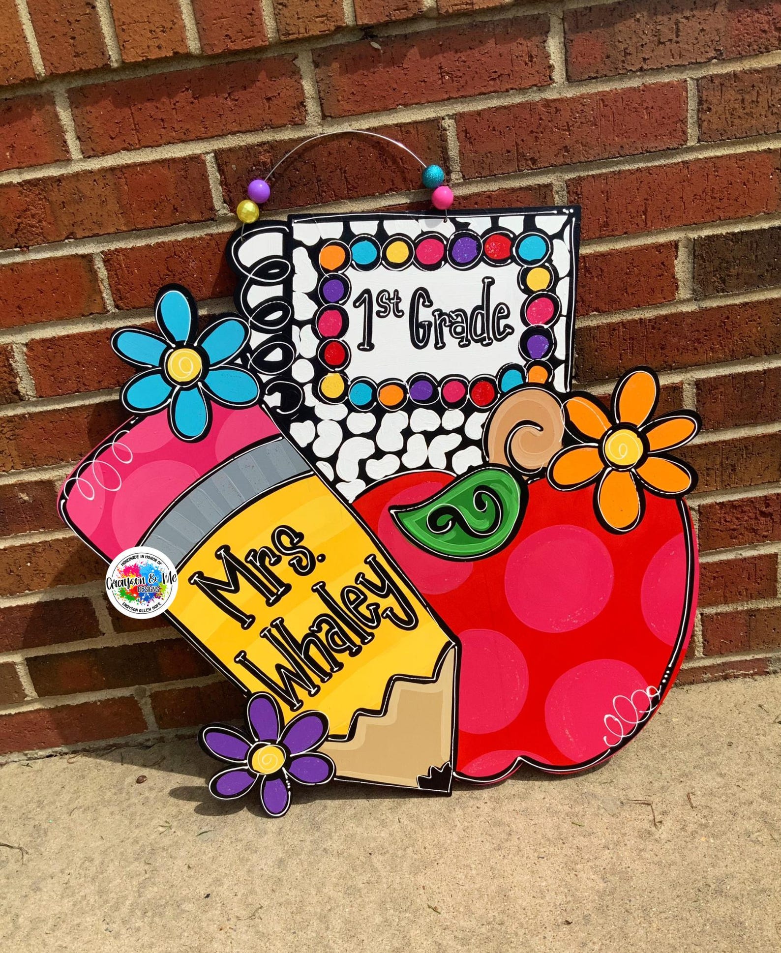 Personalized Teacher Door Hanger: Handpainted Composition Book, Apple ...