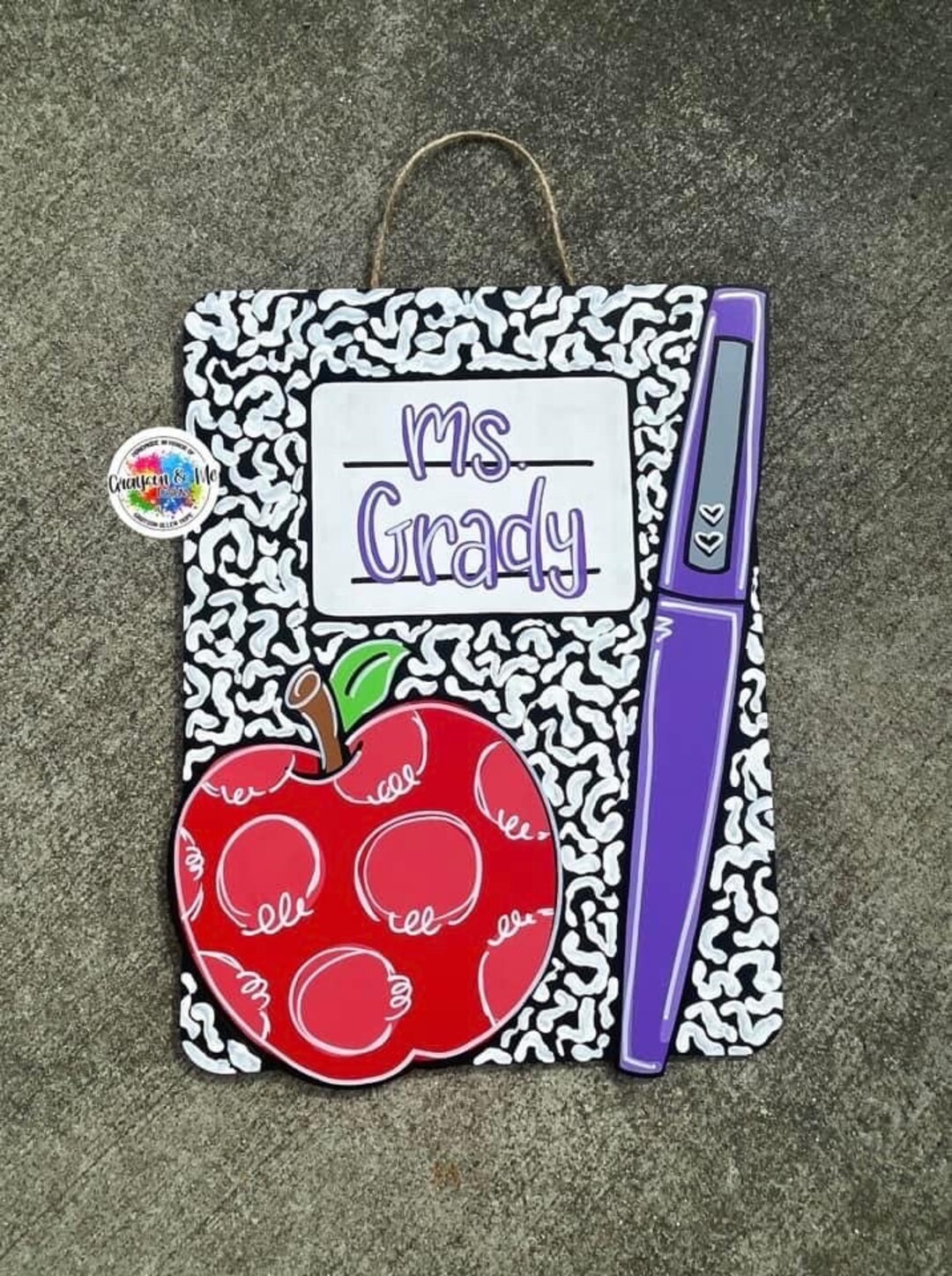 PREORDER: Composition Book Door Hanger | Personalized Teacher Painted ...
