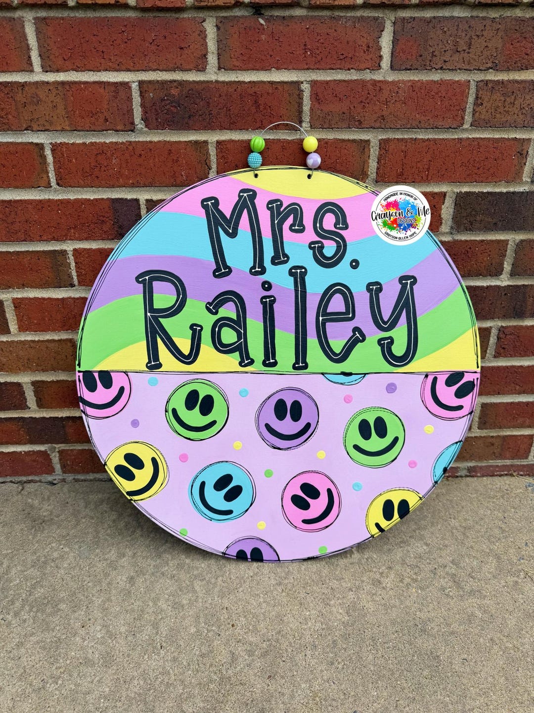 Handpainted Pastel Smiley Face Teacher Door Hanger - Retro School Decor ...