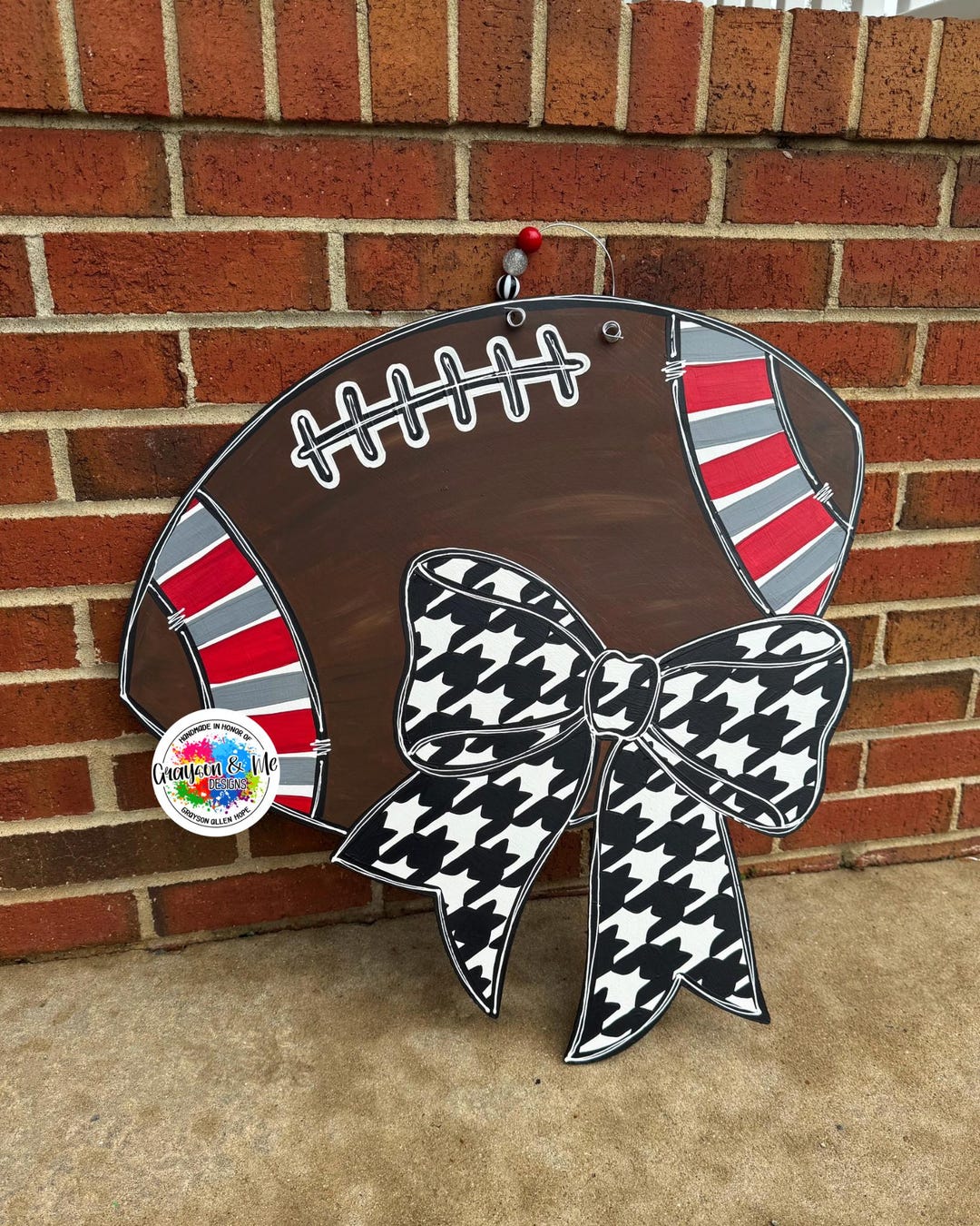 PREORDER: Houndstooth Football Bow Door Hanger | Fall Football Door ...