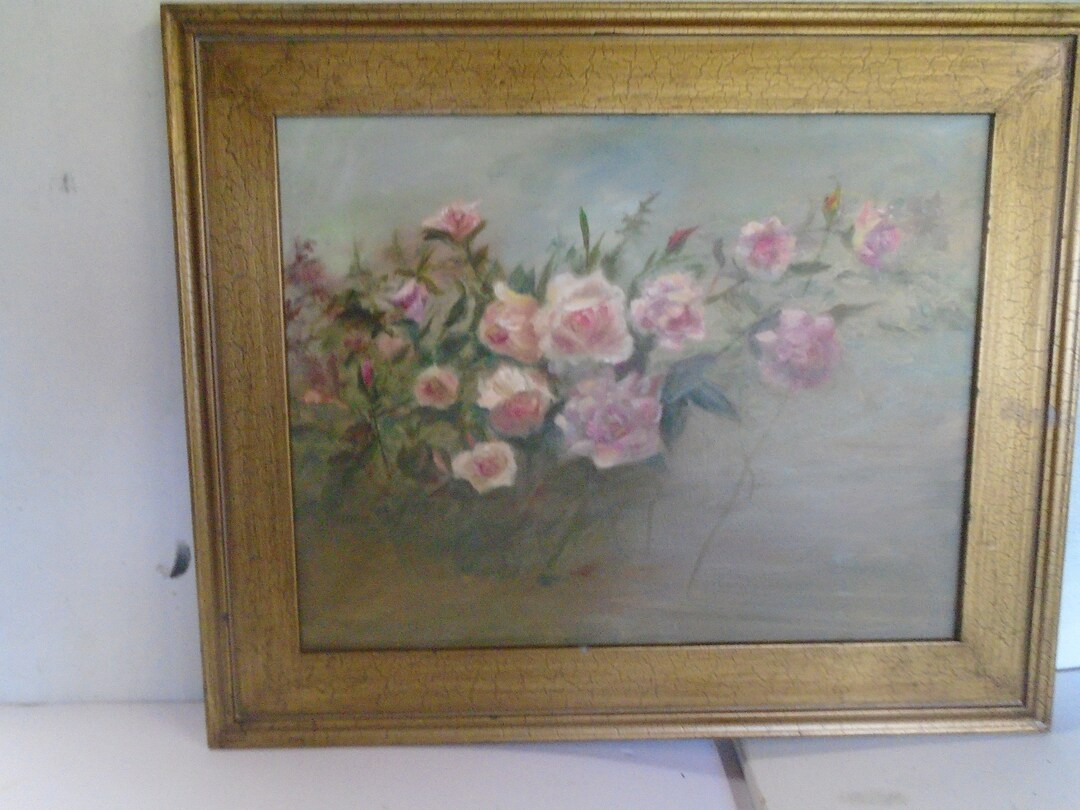 Shabby Chic Painting of Roses Original Oil on Canvas 17" X 21" - Etsy