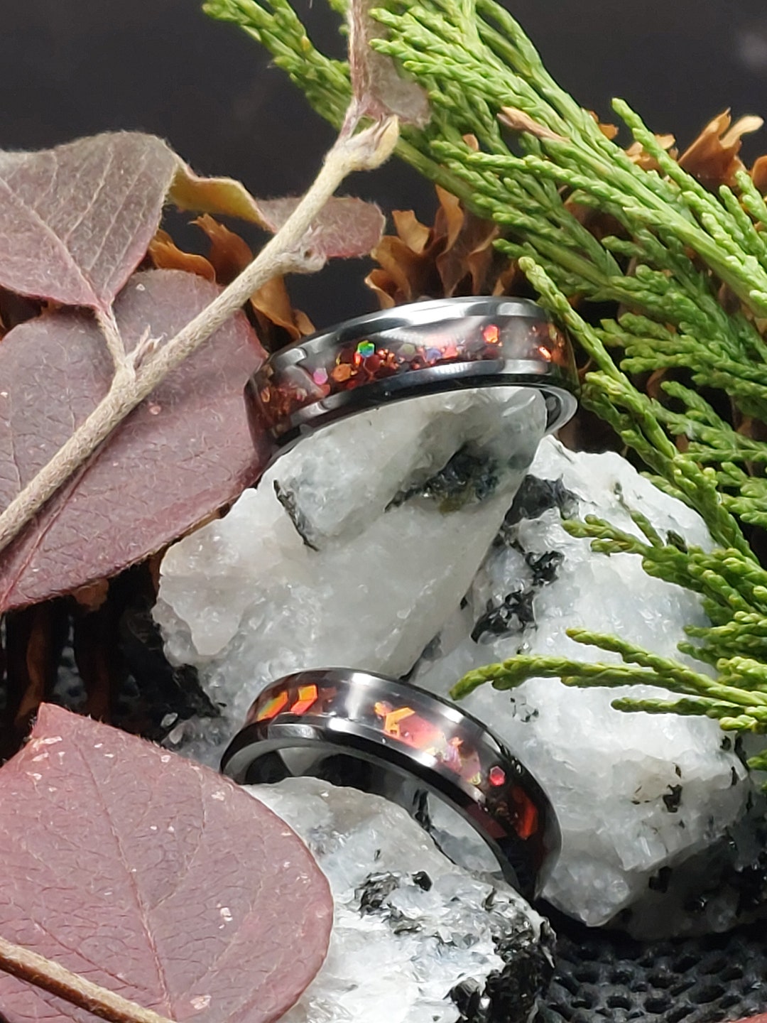 Stylish Black Inlay Ring - 6mm Beveled Wedding Band, Unique Gift for ...