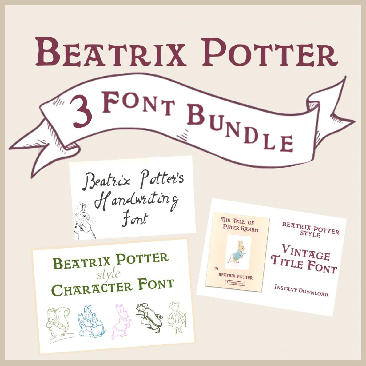 Beatrix Potter Style Font, Font Bundle, Beatrix Potter Handwriting Font ...