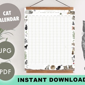 Perpetual CAT Calendar Download, Illustrated Cat Calendar, Printable ...