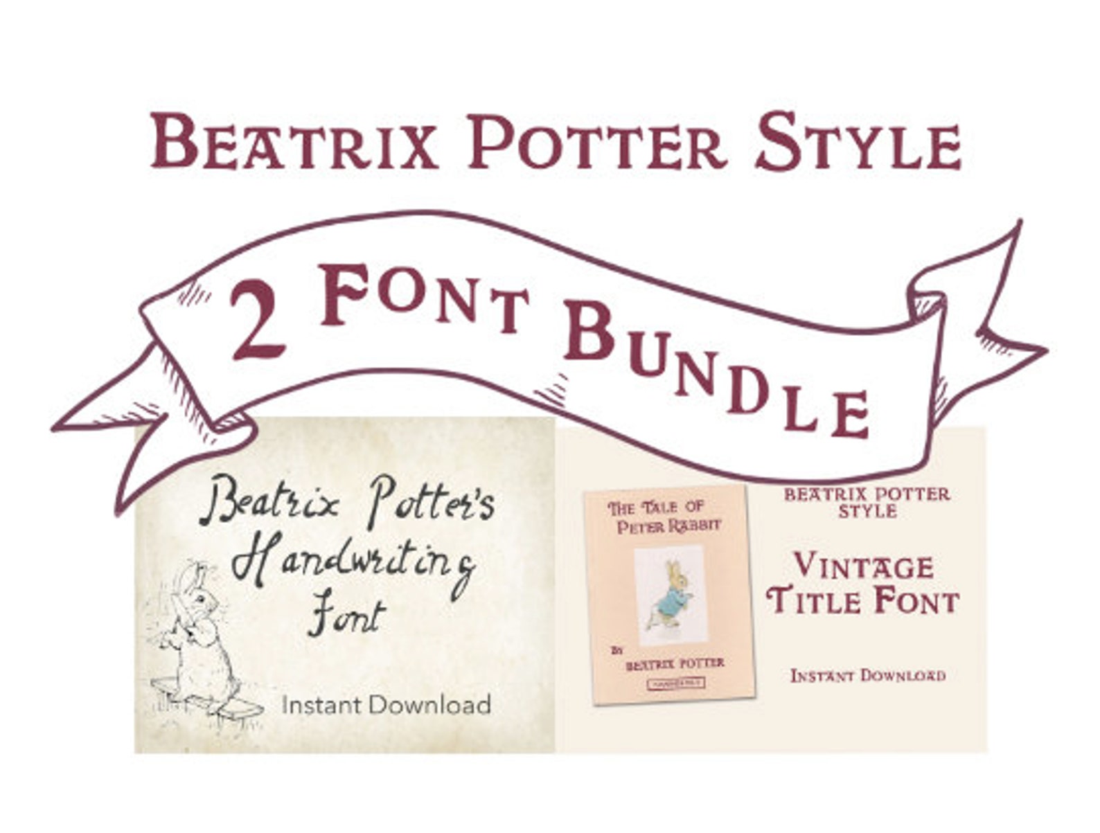 Beatrix Potter Style Font, Font Bundle, Beatrix Potter Handwriting Font ...