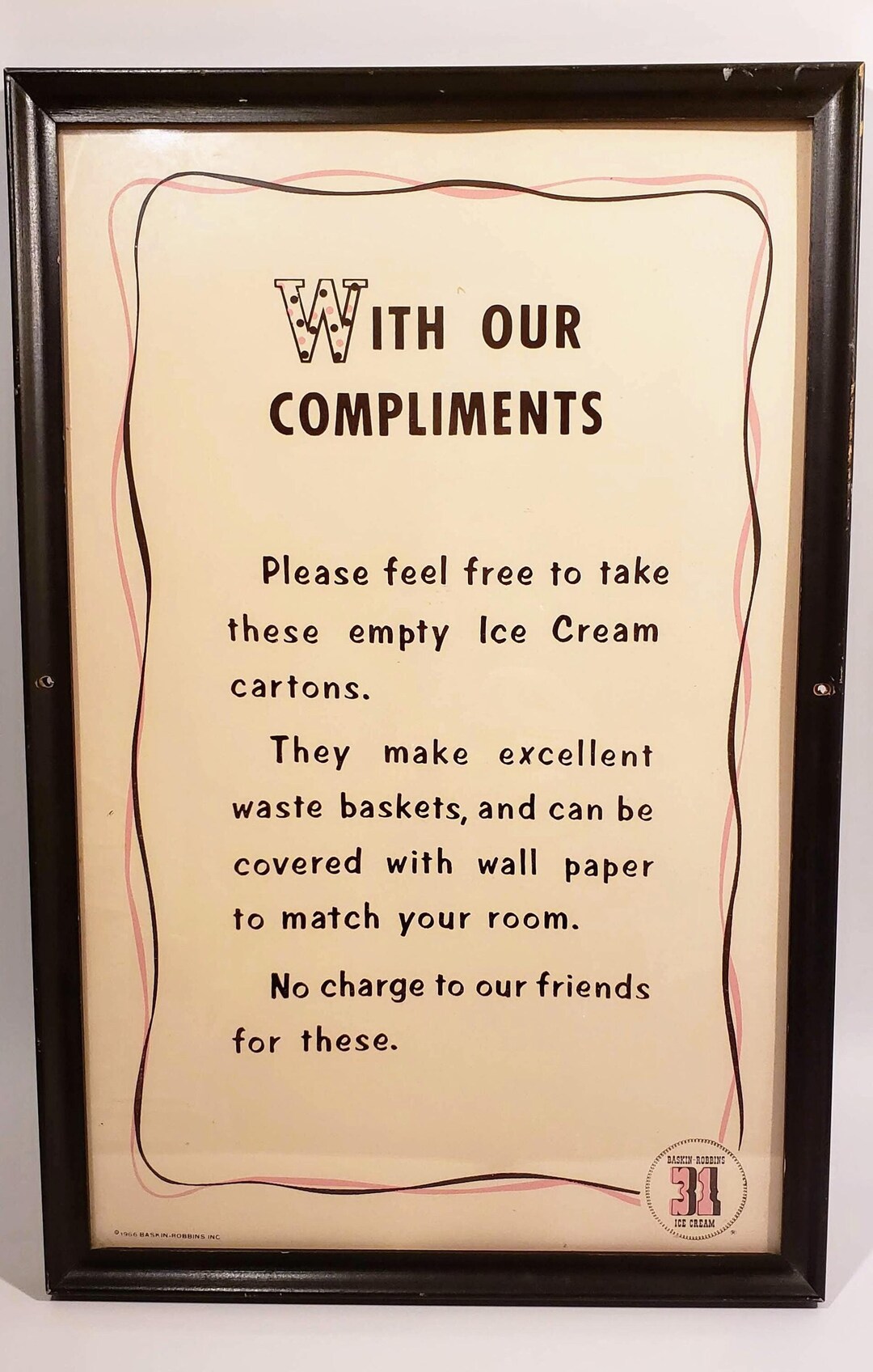 1966 Baskin Robbins Ice Cream Framed Store Display - Vintage 60s Ice ...