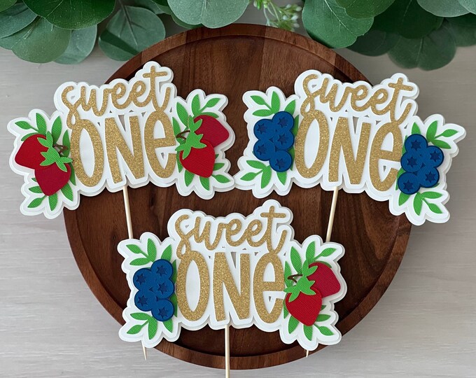 Sweet One Cake Topper, Berry Sweet One Birthday, Strawberry Cake Topper ...