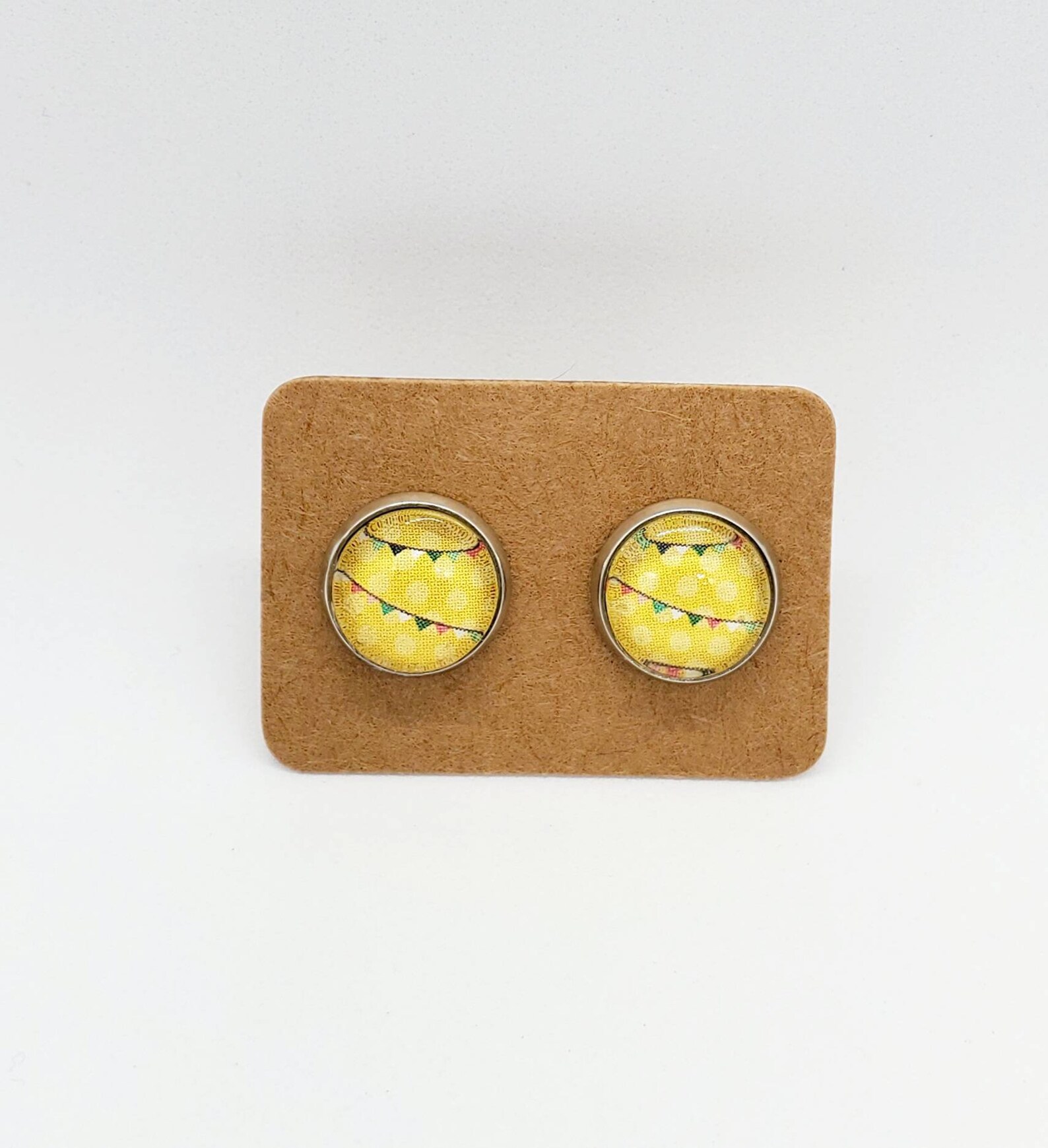 Yellow Earring Studs / Banner Design Earrings/ Hypoallergenic Jewelry ...