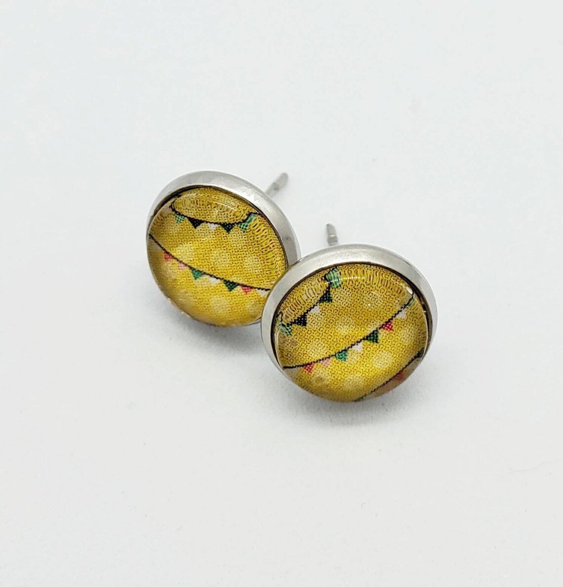 Yellow Earring Studs / Banner Design Earrings/ Hypoallergenic Jewelry ...