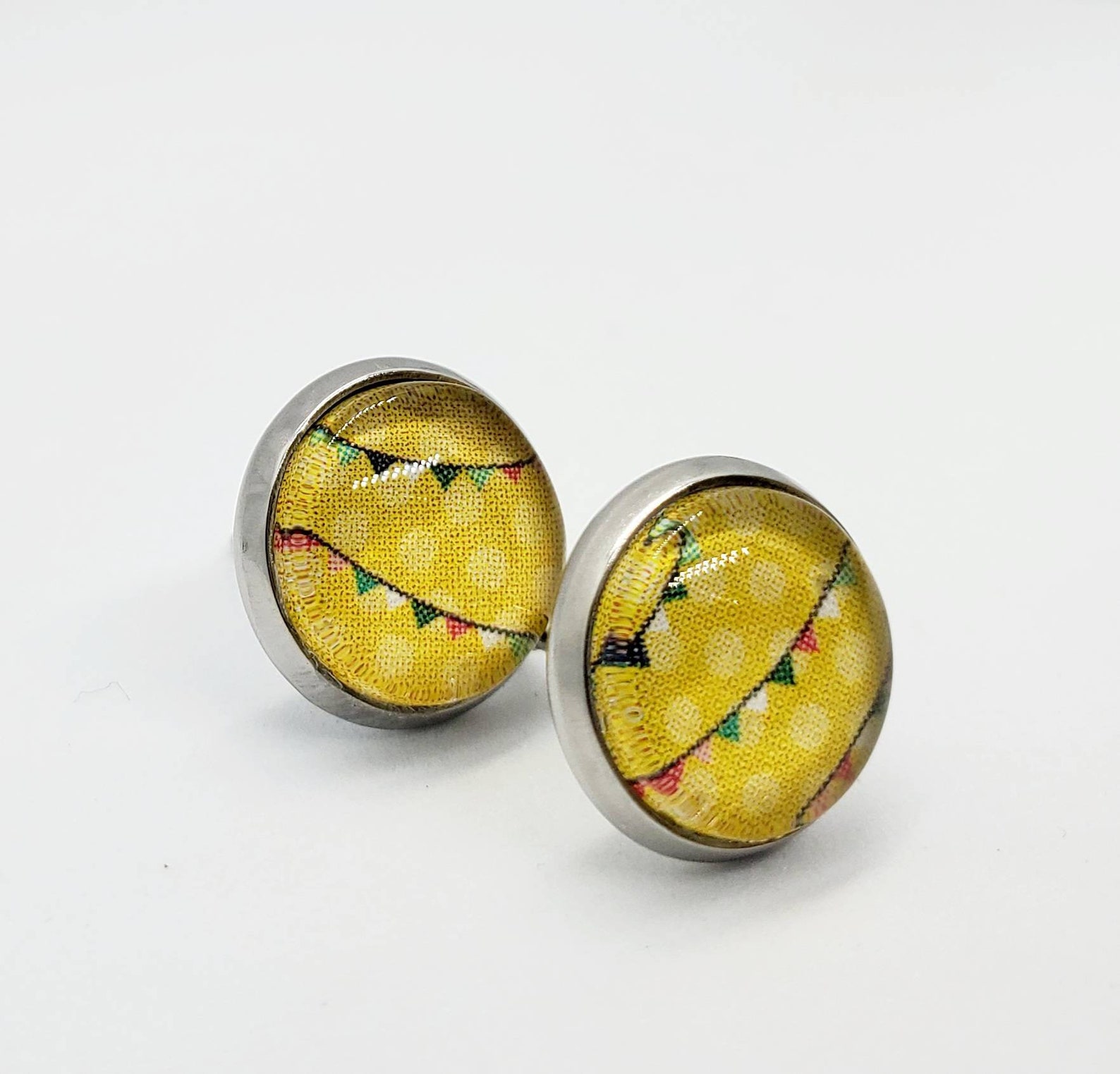 Yellow Earring Studs / Banner Design Earrings/ Hypoallergenic Jewelry ...