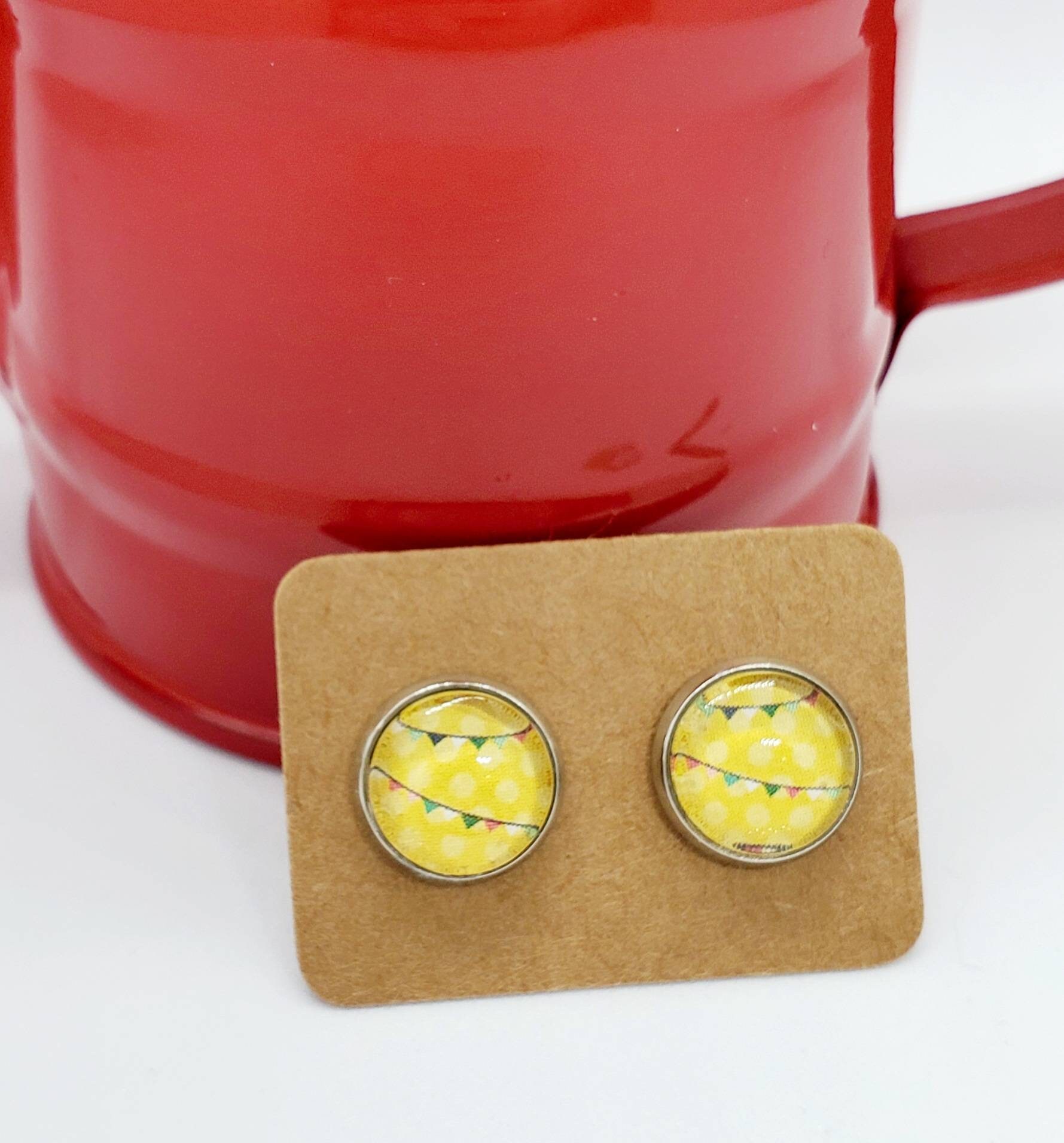 Yellow Earring Studs / Banner Design Earrings/ Hypoallergenic Jewelry ...