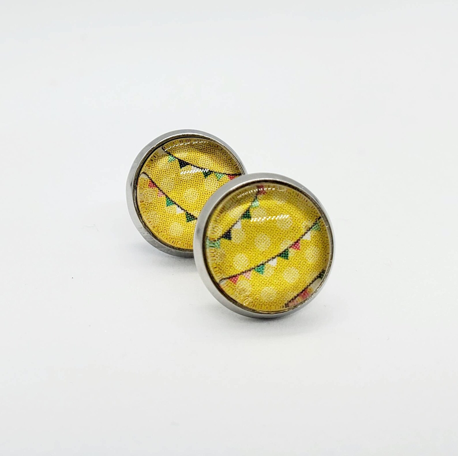 Yellow Earring Studs / Banner Design Earrings/ Hypoallergenic Jewelry ...