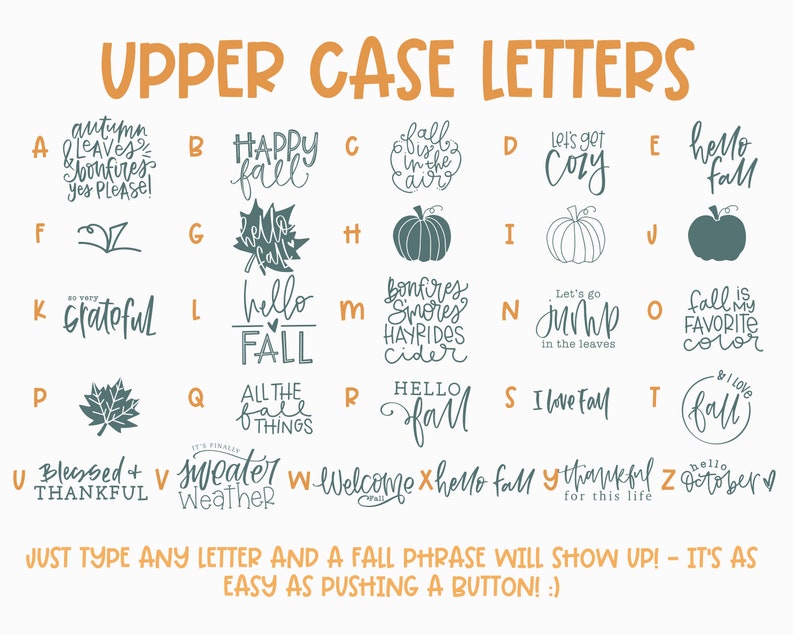 Fall Phrases BUNDLE SVG - Font - Doodles - Thanksgiving - Hand Lettered ...