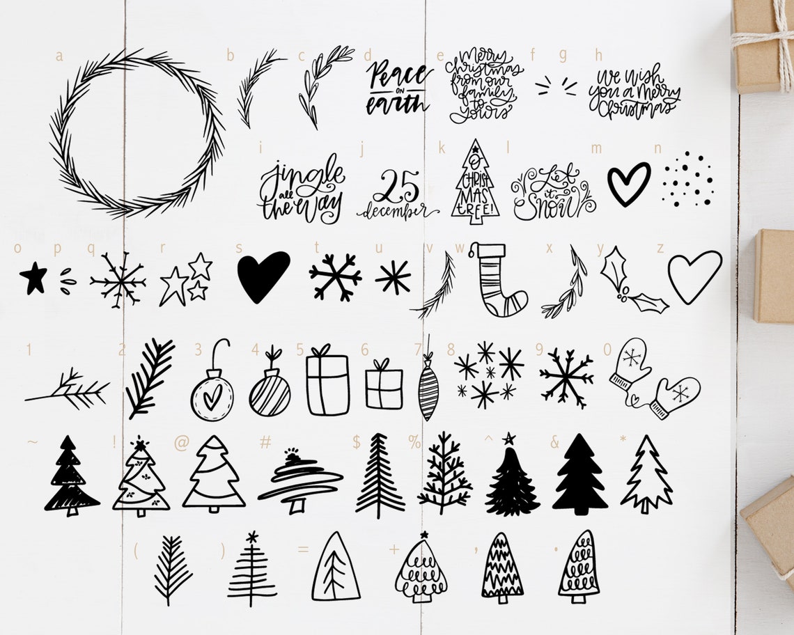 Christmas Symbol Font Doodle Font 80 Hand Drawn Designs Hand Lettered ...