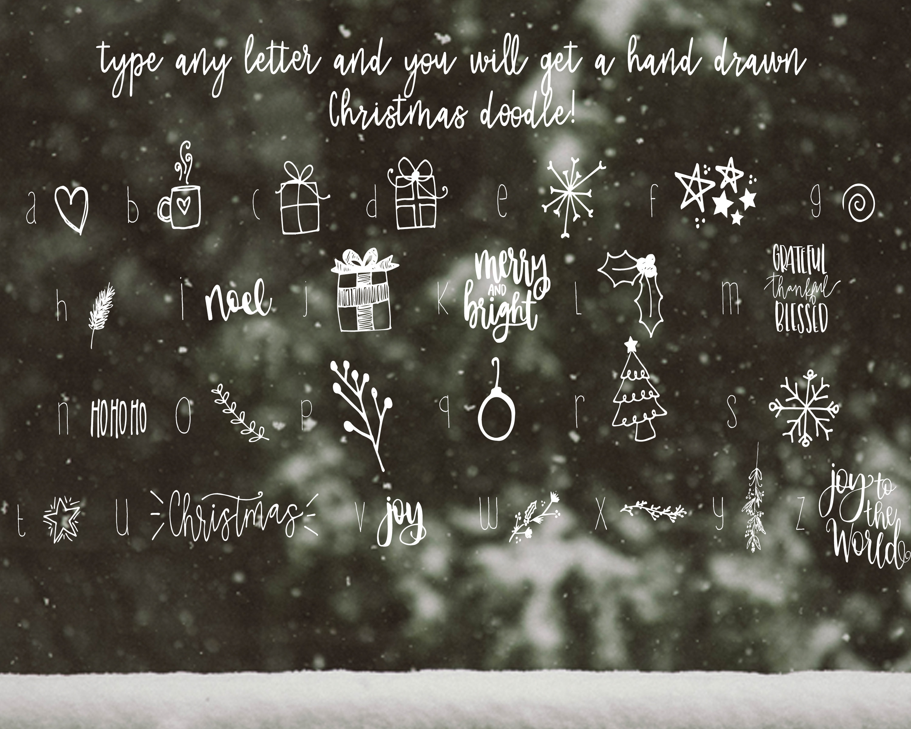 Christmas Symbol Font - Winter - Hand Drawn - Doodles - TTF - Merry and ...