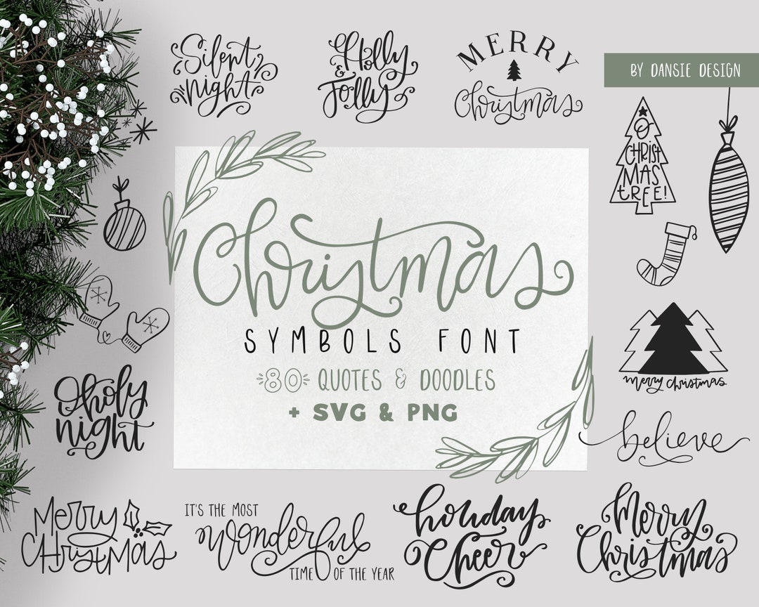 Christmas Symbol Font - Doodle Font - 80 Hand Drawn Designs - Hand ...