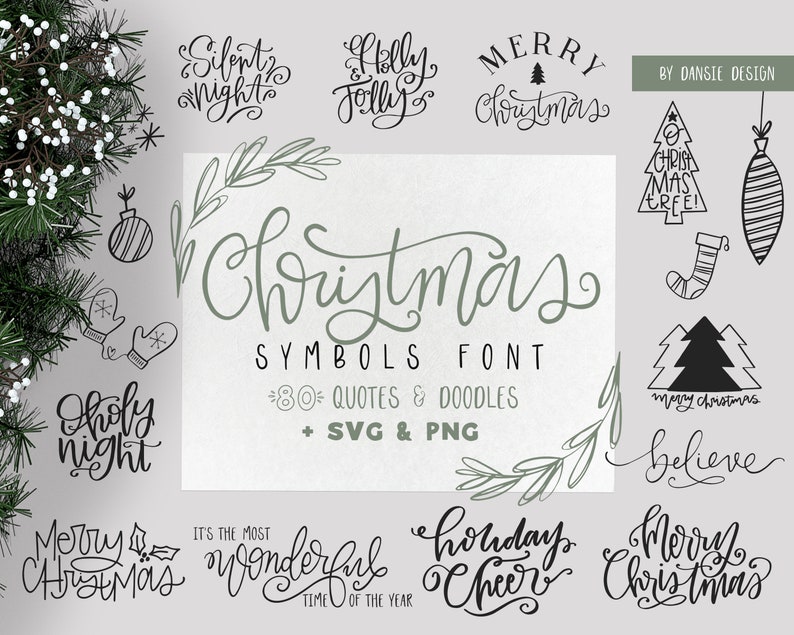 Christmas Symbol Font - Doodle Font - 80 Hand Drawn Designs - Hand ...