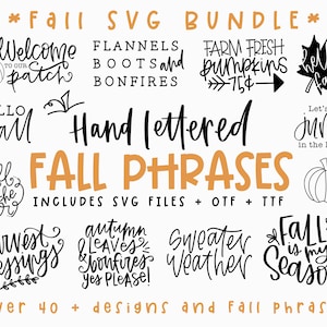 Fall Phrases BUNDLE SVG - Font - Doodles - Thanksgiving - Hand Lettered ...