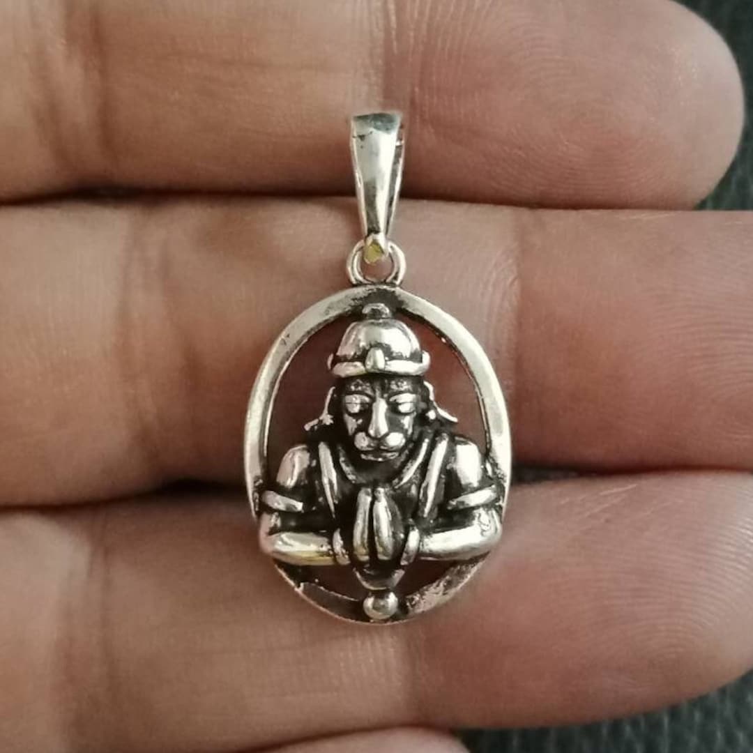 Hanuman Pendant, Sterling Silver, Hands Folded , Hindu God Amulet ...
