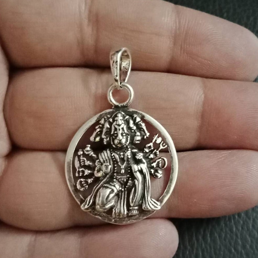 Hanuman Pendant, Sterling Silver, Hindu God Amulet, Protection Charm ...
