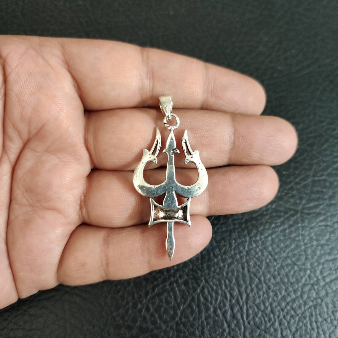 Trident Pendant Sterling Silver Pendant Trident With Damru - Etsy