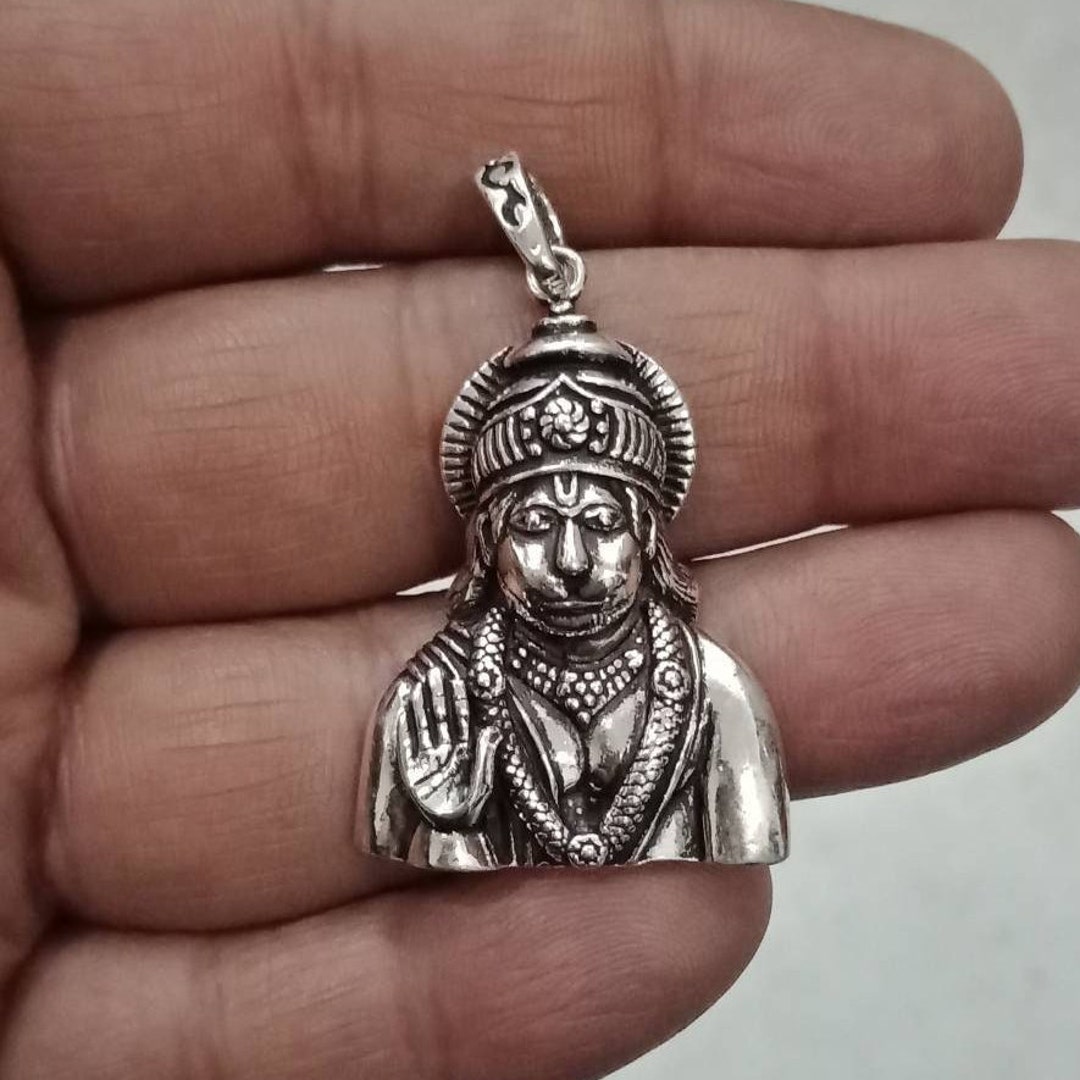 Hanuman Pendant, Sterling Silver, Hindu God Amulet, Protection Charm ...