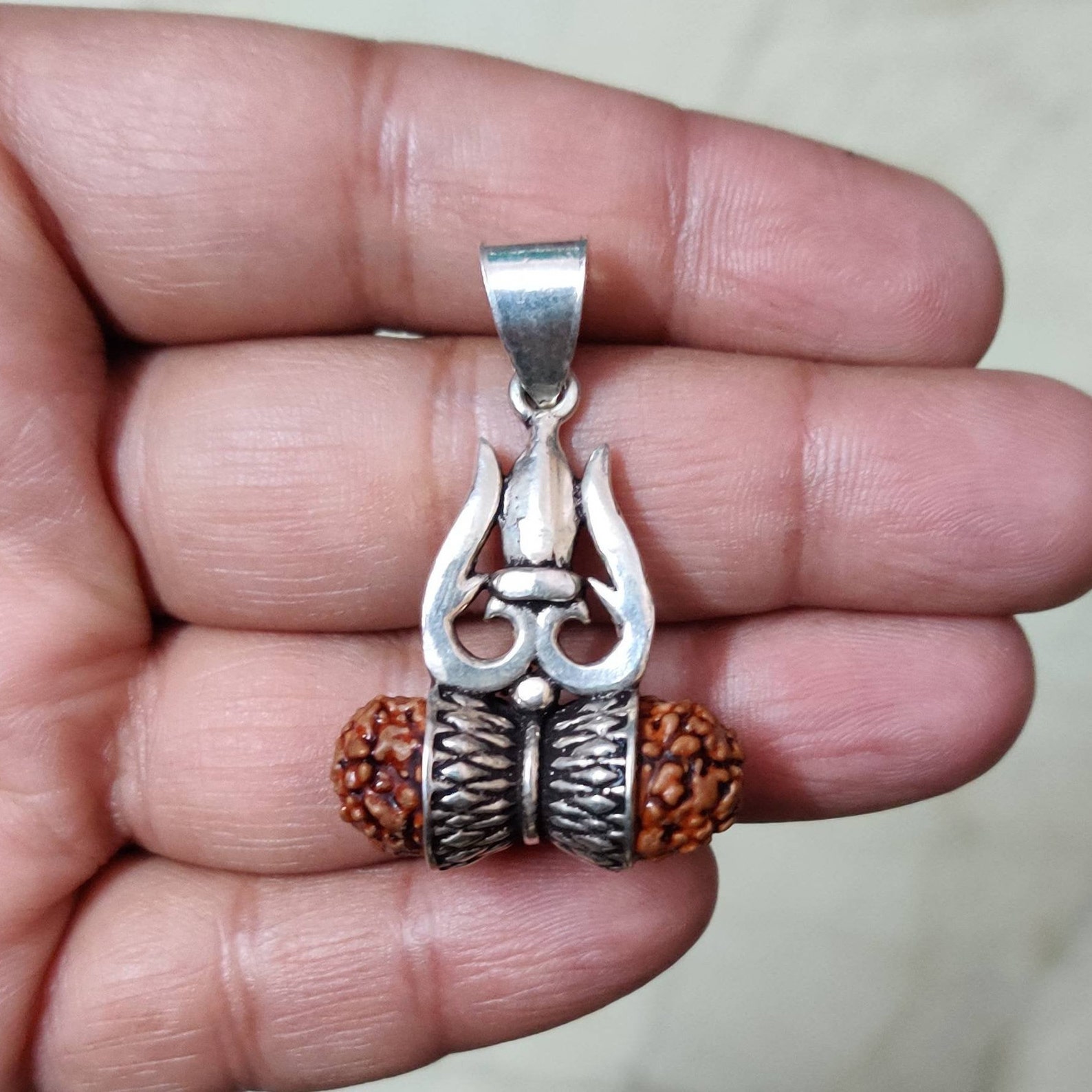 Trident Pendant, Sterling Silver Pendant, Trident With Rudraksha, Shiva ...