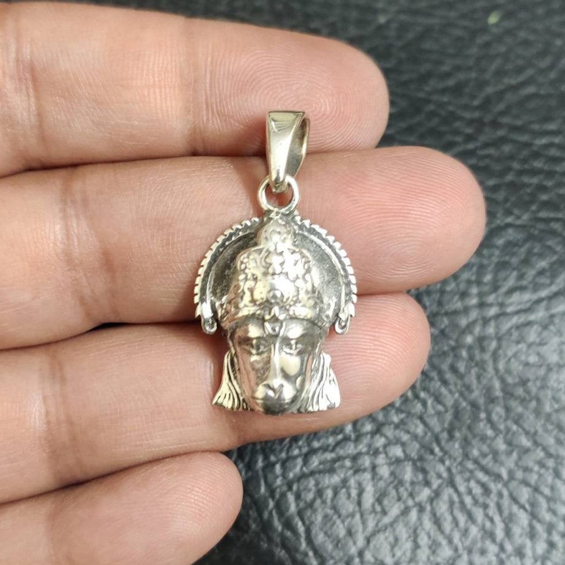 Hanuman Head pendant Sterling Silver Crown Hindu God | Etsy