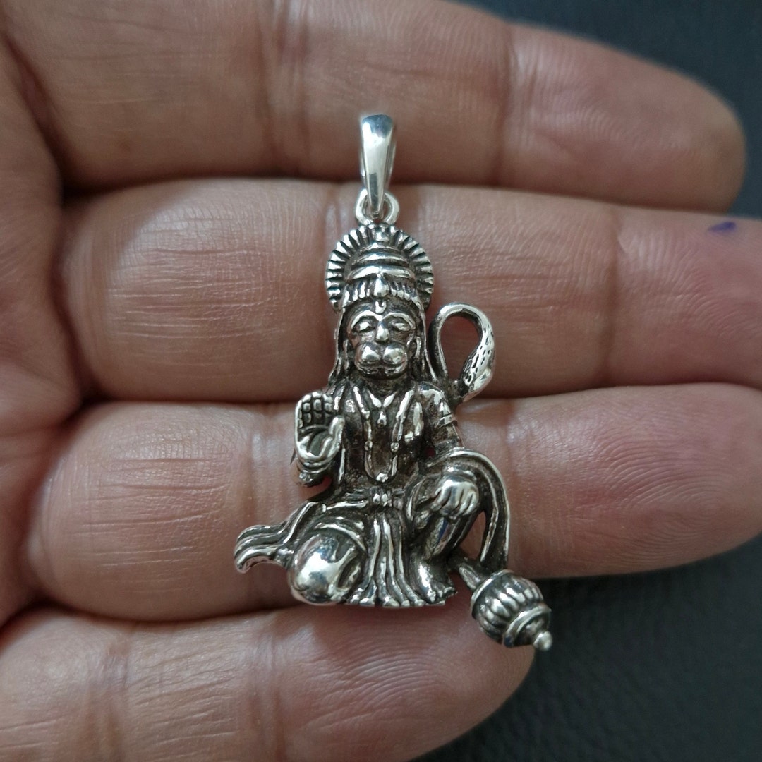 Hanuman Pendant, Sterling Silver 925, Hindu God Amulet, Protection ...