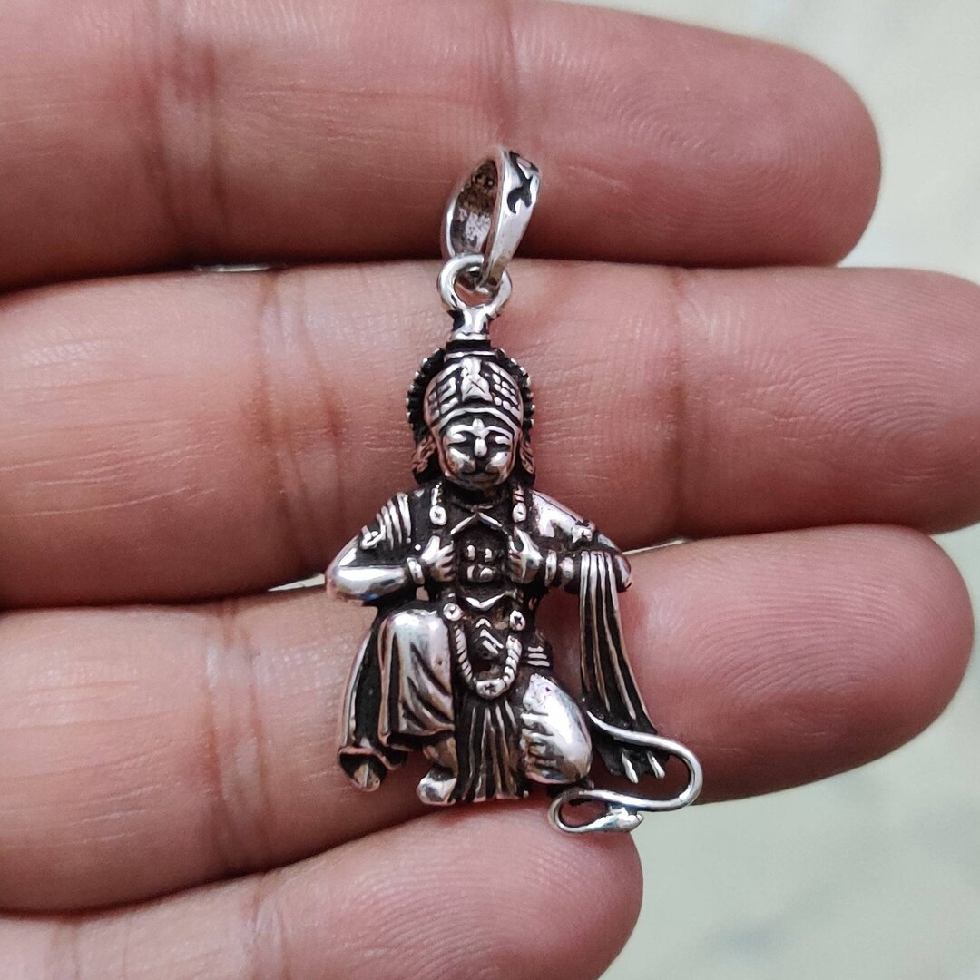 Hanuman Pendant, Sterling Silver, Rama Sita in Heart, Hindu God Amulet ...