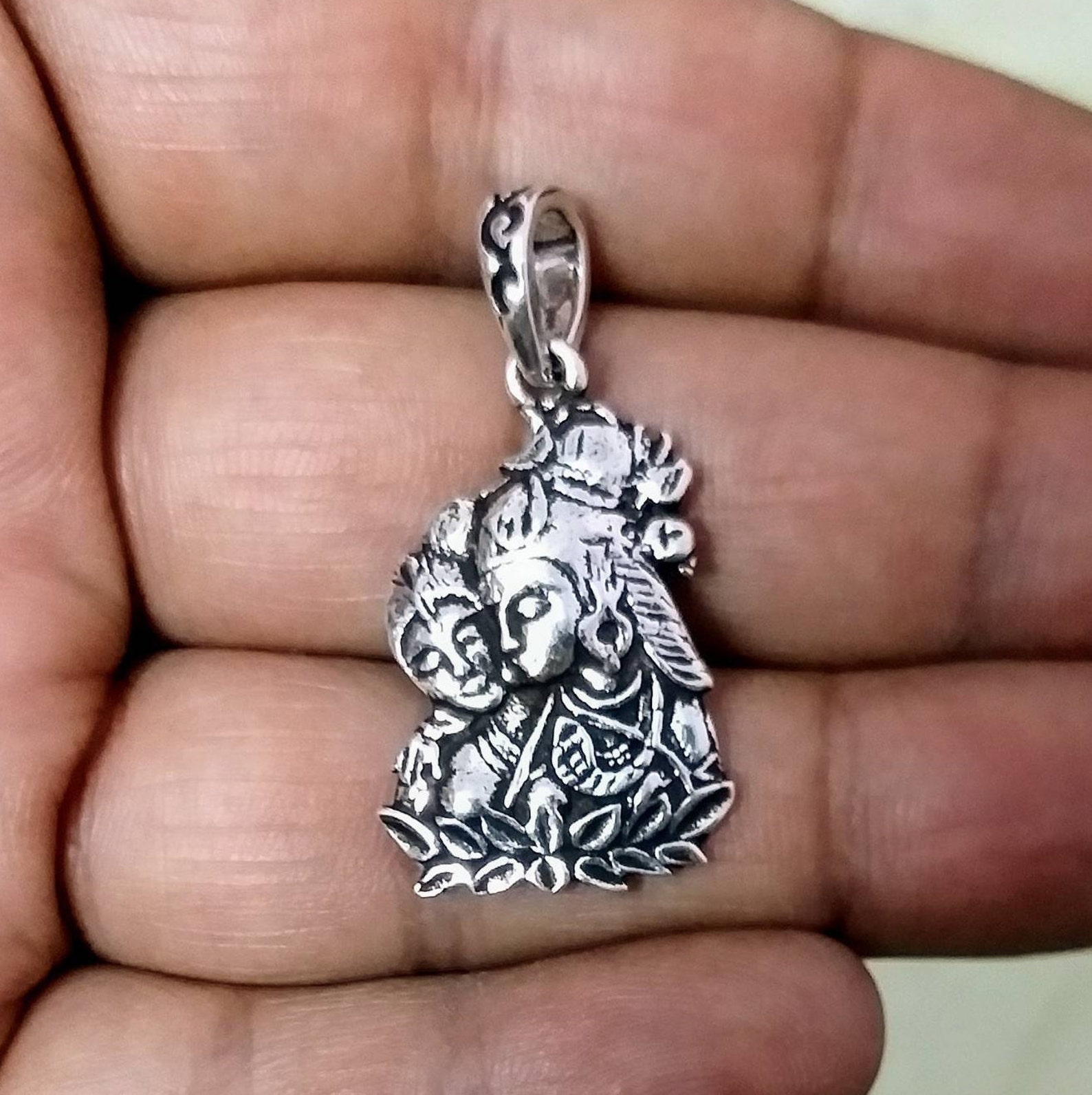 Shiva Parvati Pendant Sterling Silver Trishula Mahadev - Etsy