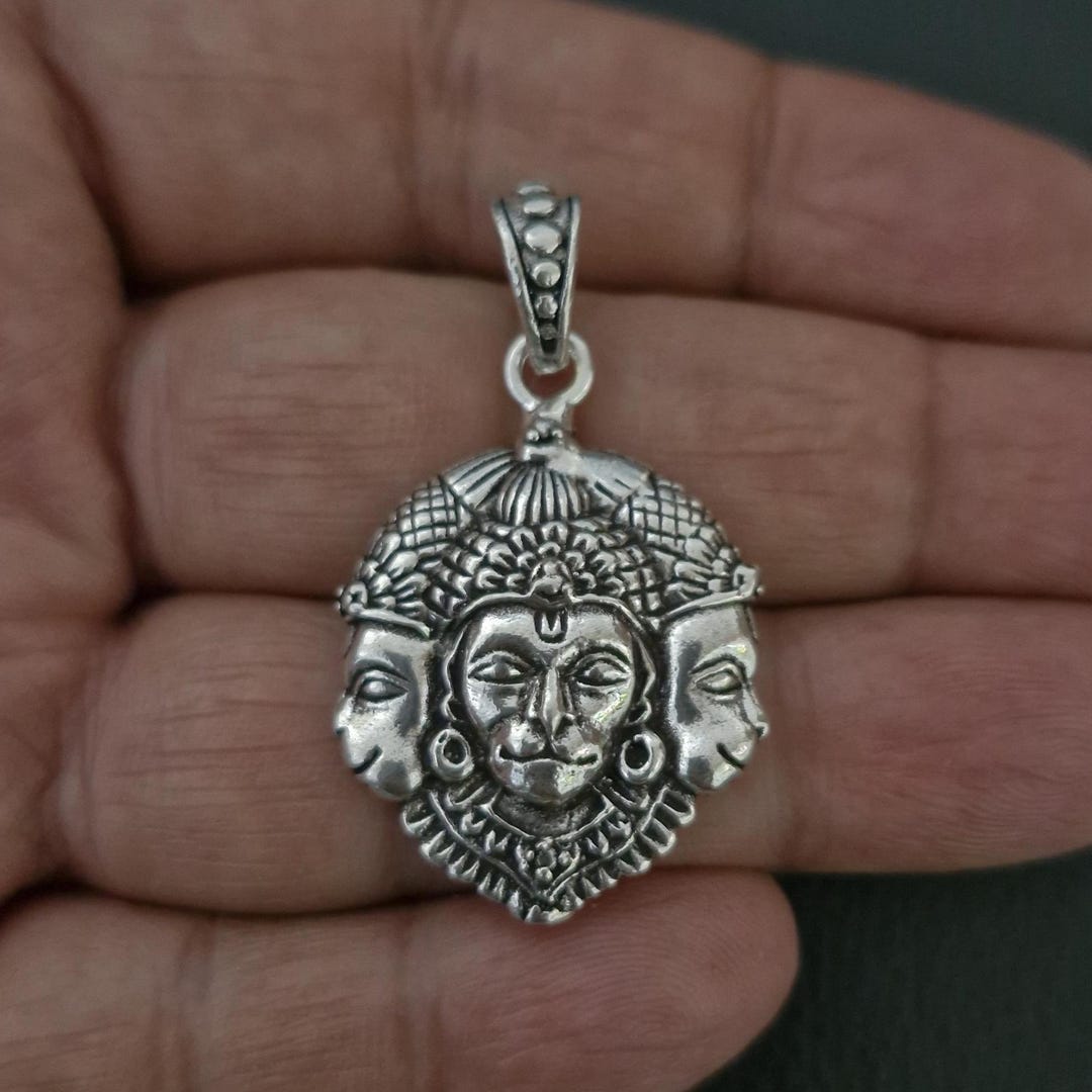 Hanuman Pendant, 3 Face Hanuman Amulet, Protection Charm, Rama Devotee ...