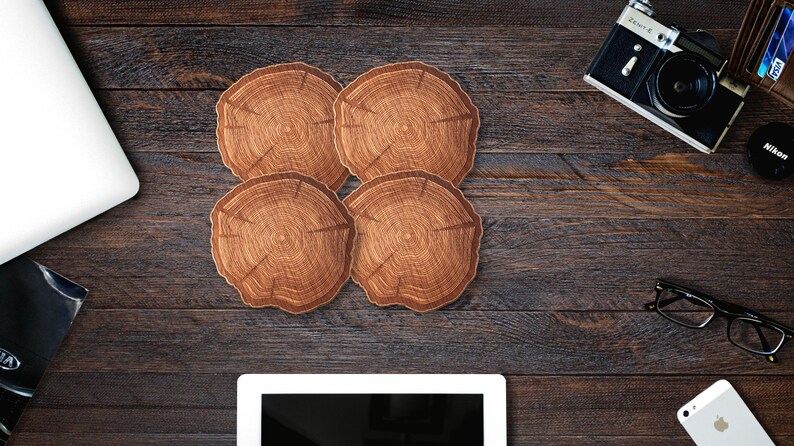 4 Wood Coasters tree Stump in Mahogany 4-pack | Etsy