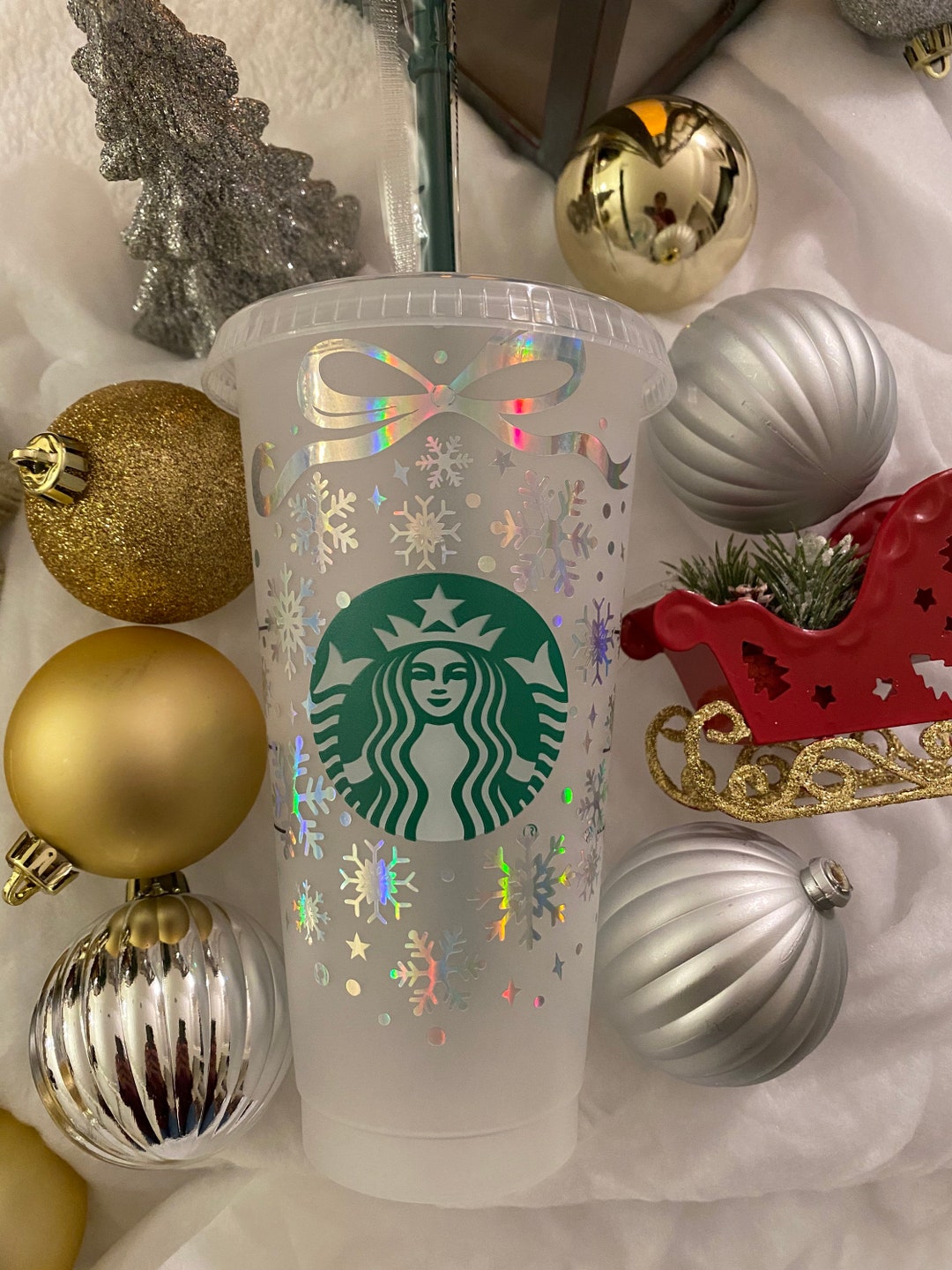Snowflake & Ribbon Border ~ Holiday Christmas Starbucks Cold Cup ...