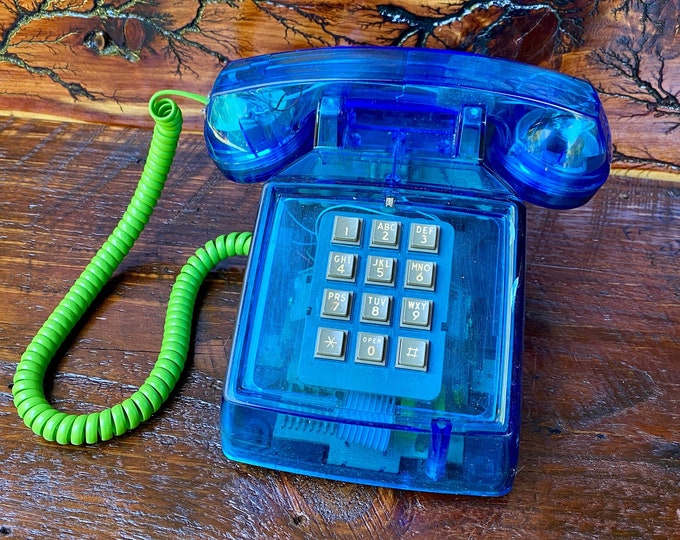 Vintage 1980s Clear Blue Translucent Tabletop Touch Tone Telephone ...