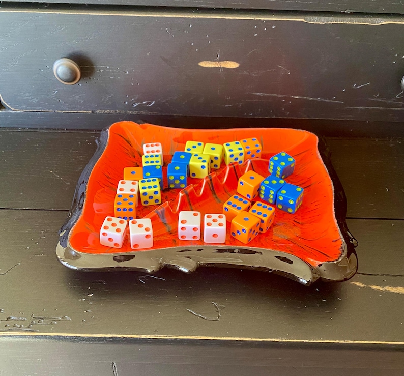 Vintage 1960s Orange & Black Drip Glaze Ceramic Ashtray | Mid Century ...