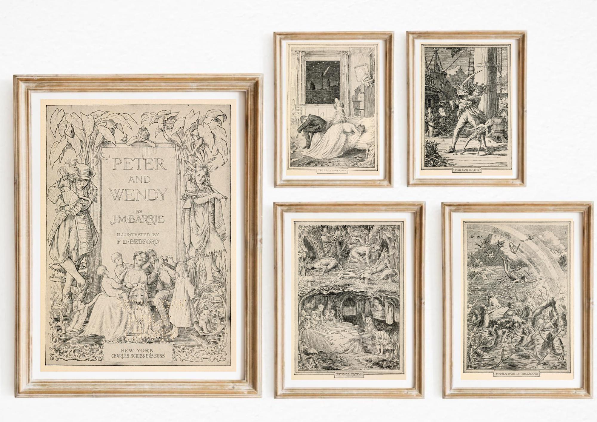 Peter Pan - Set of 13 Vintage Original Illustrations - Instant Digital ...