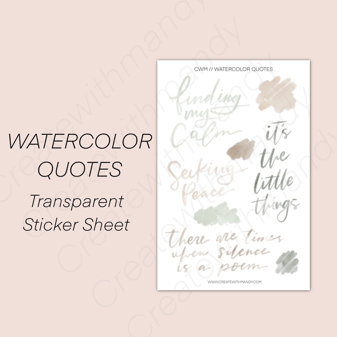 WATERCOLOR QUOTES Sticker Sheet // Transparent Planner Stickers - Etsy