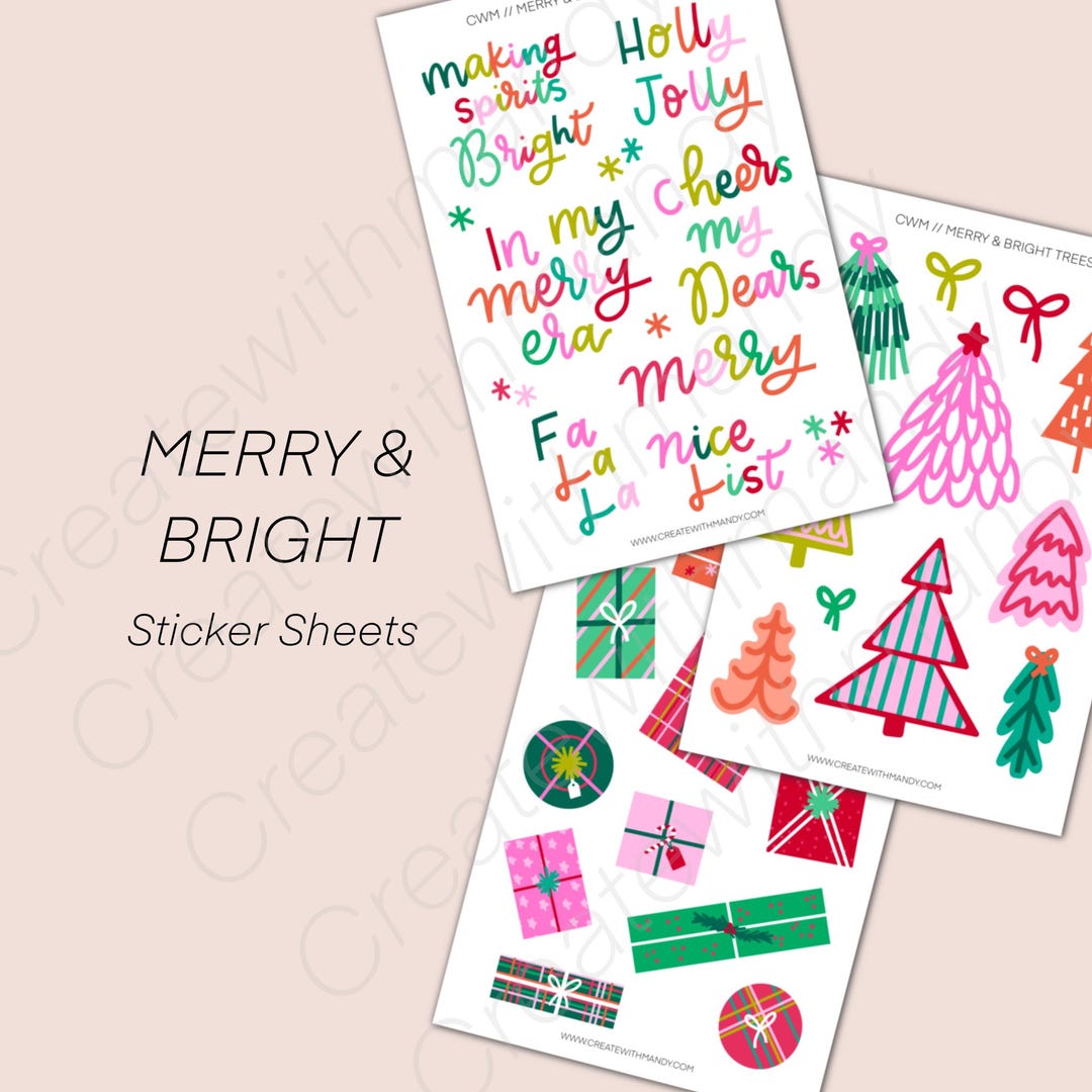 MERRY & BRIGHT Christmas Sticker Sheets // Planner Craft Stickers - Etsy