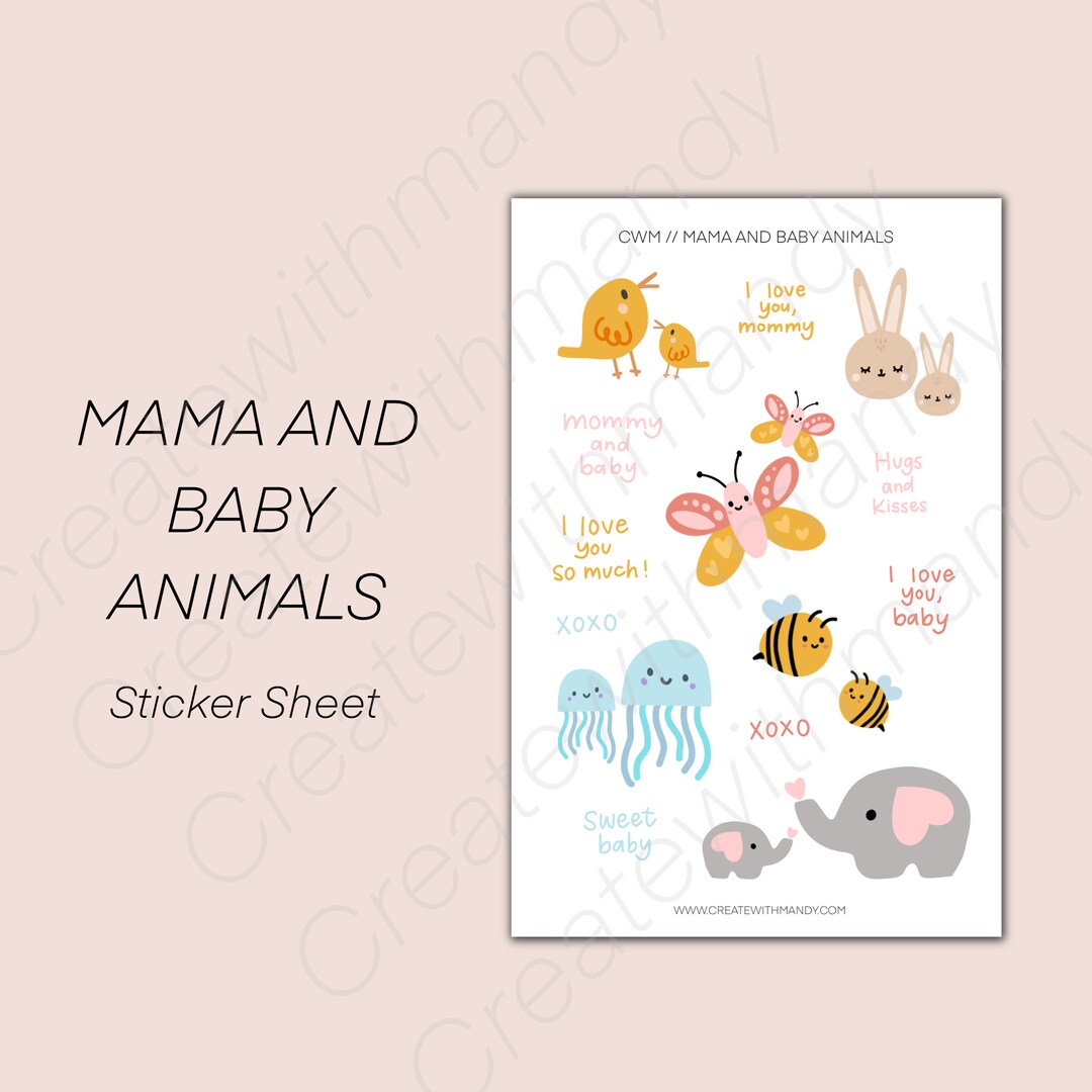 MAMA and BABY ANIMALS Sticker Sheet // Mother and Baby Animal Stickers ...