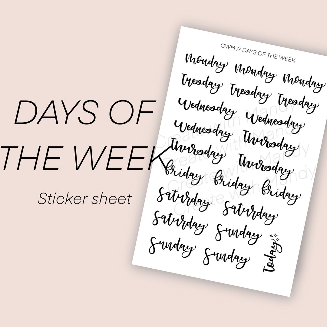 DAYS of the WEEK Sticker Sheet // Planner Stickers // Functional ...