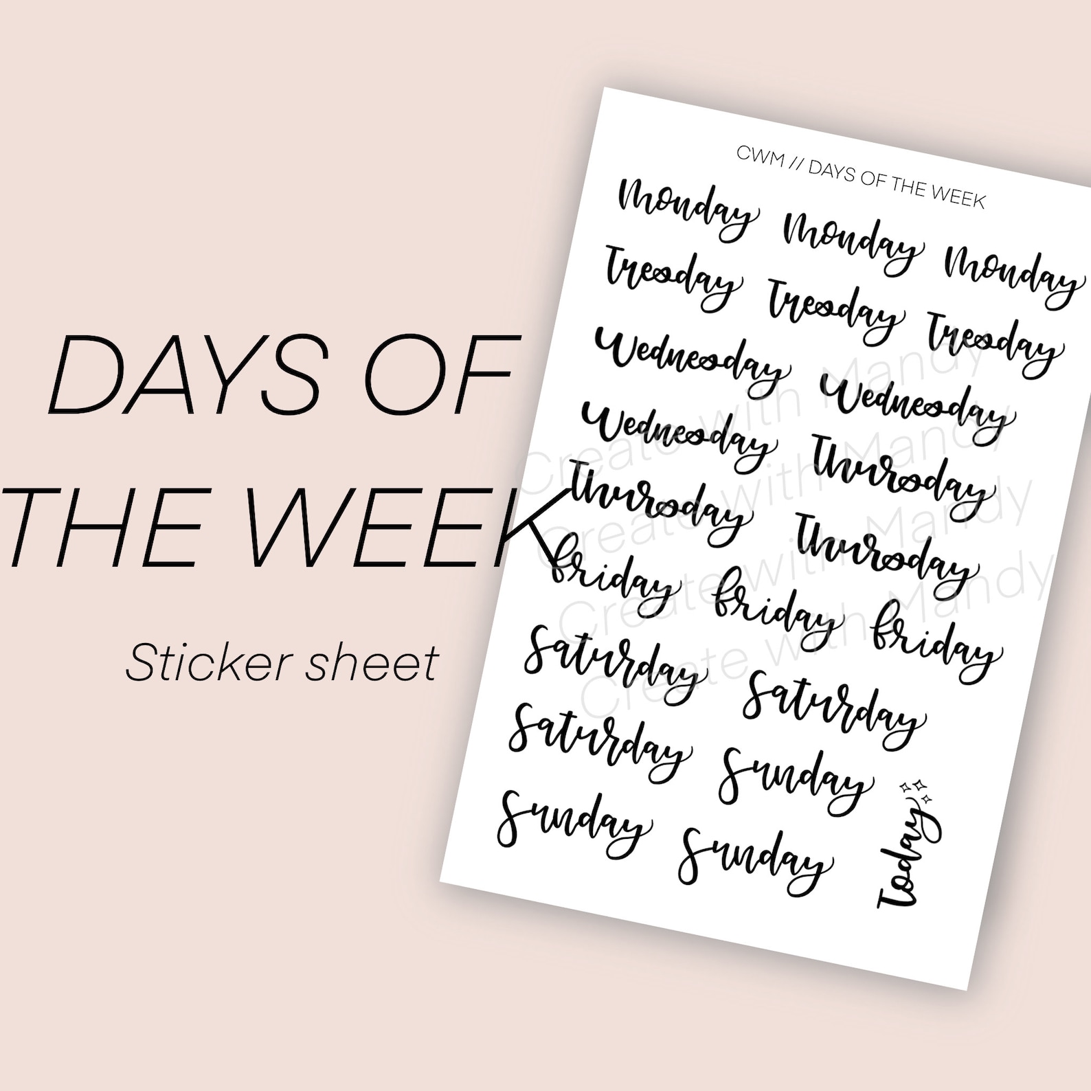 DAYS of the WEEK Sticker Sheet // Planner Stickers // - Etsy
