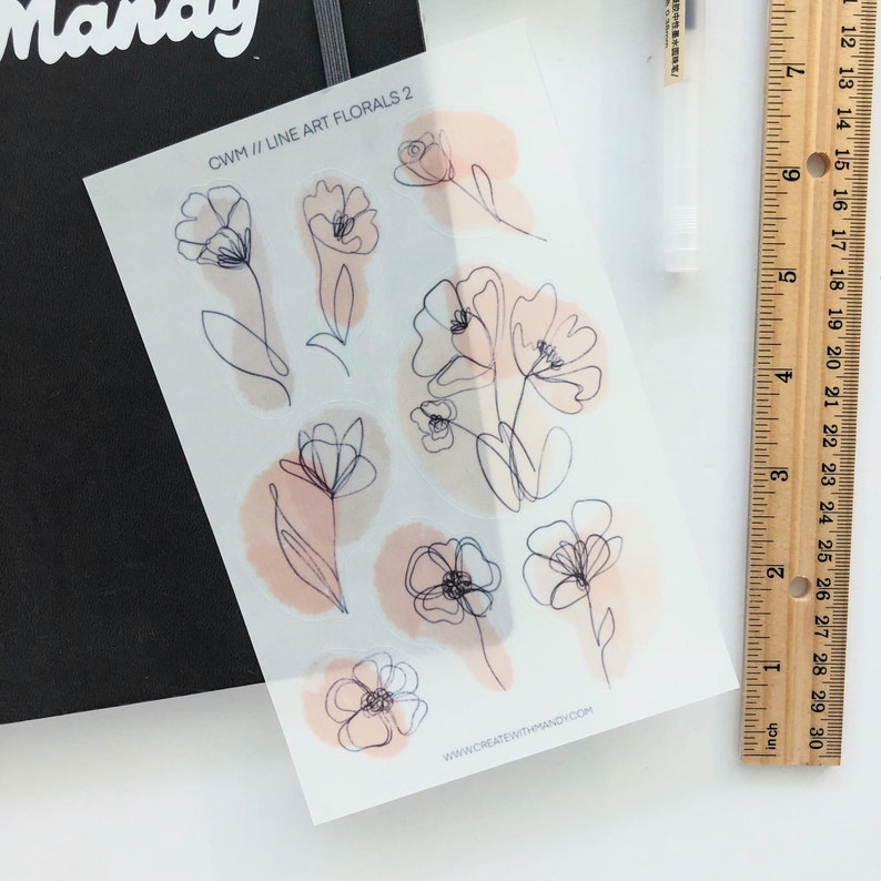 LINE ART FLORALS 2 Sticker Sheet // Planner Stickers - Etsy