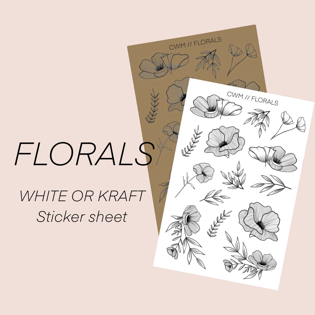 FLORAL LINE ART Sticker Sheet // Planner Stickers // Flower Stickers ...