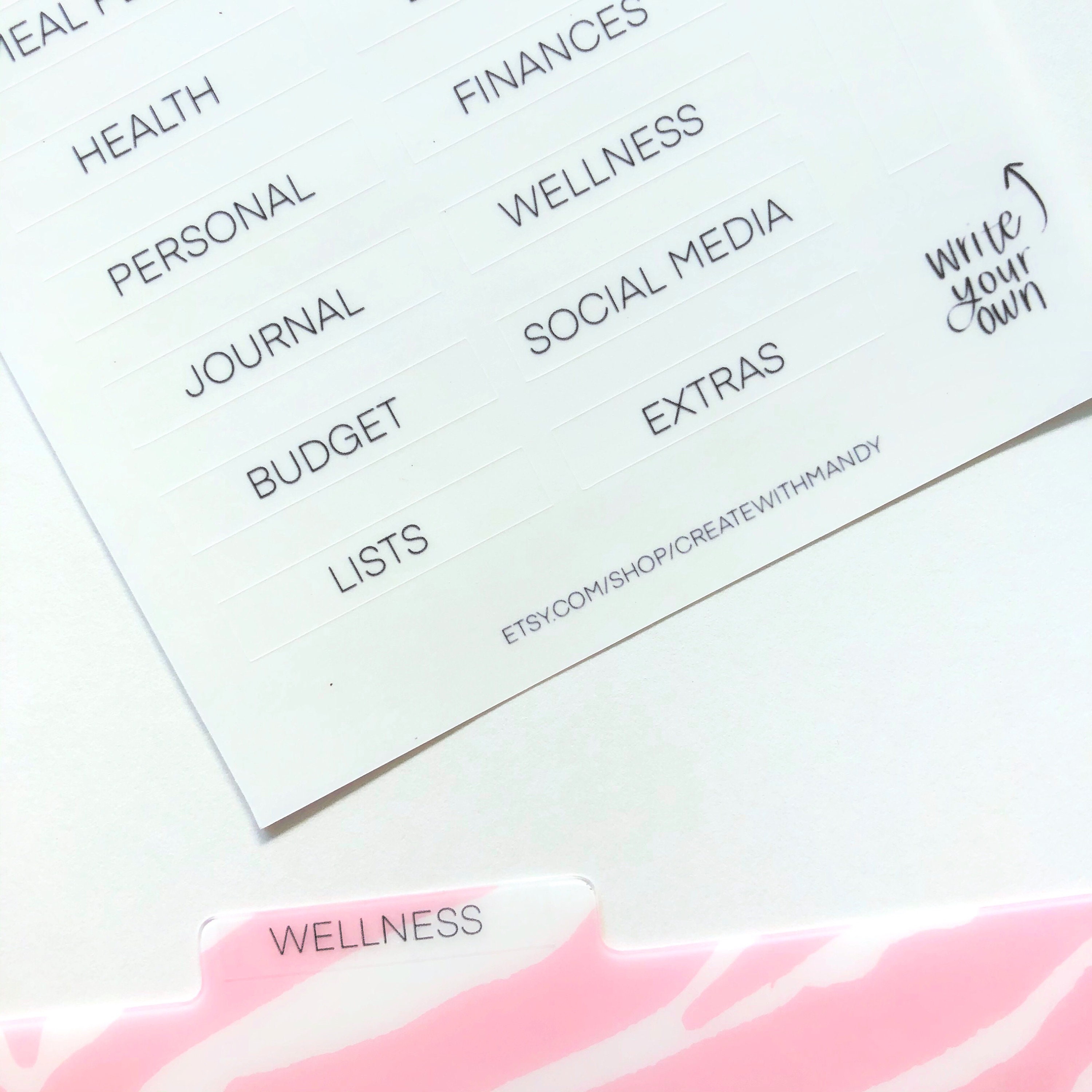 TAB LABELS Transparent Sticker Sheet // Planner Tab Label | Etsy