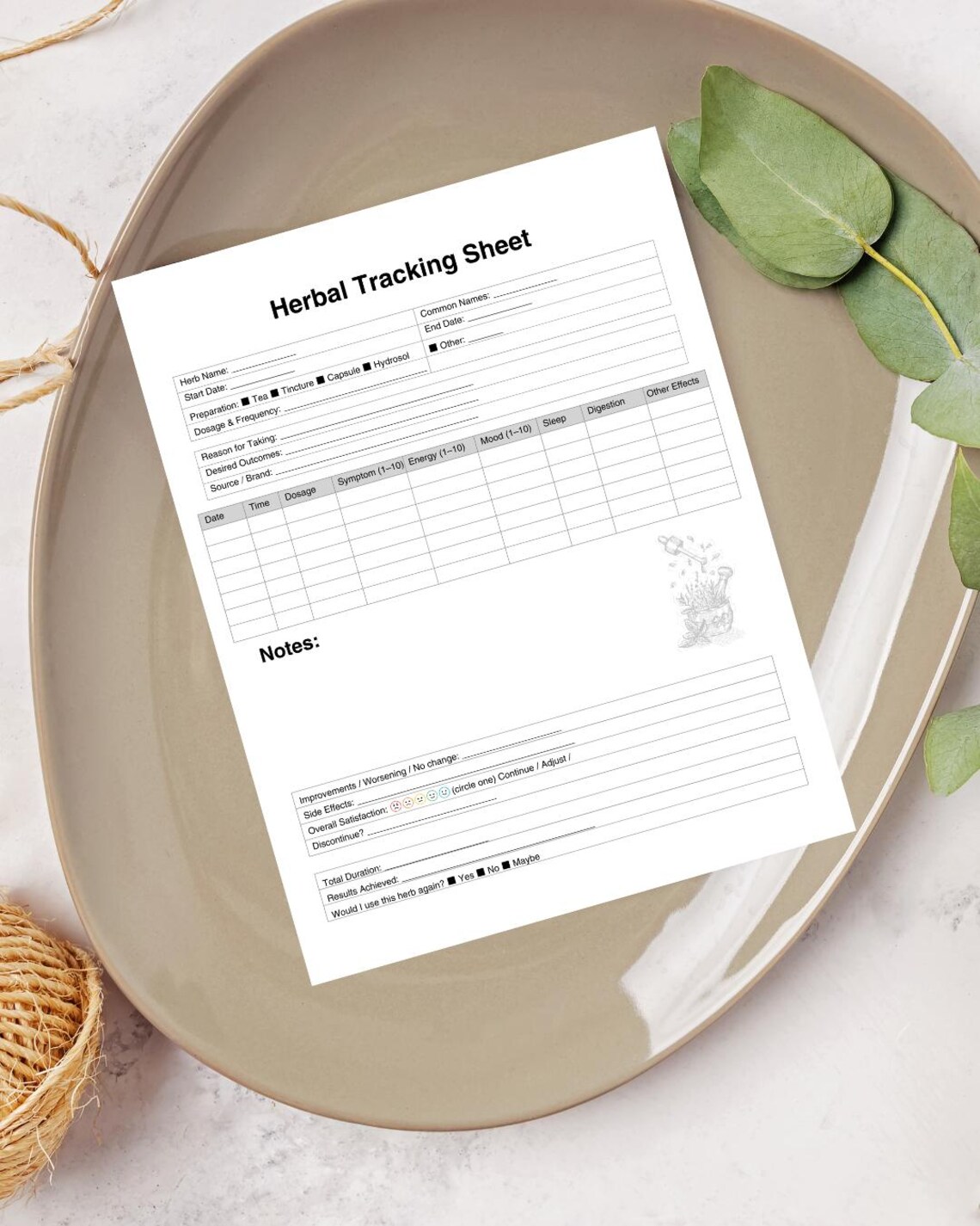 Herbal Tracking Sheet | Printable & Fillable Herb Log | Tincture, Tea ...