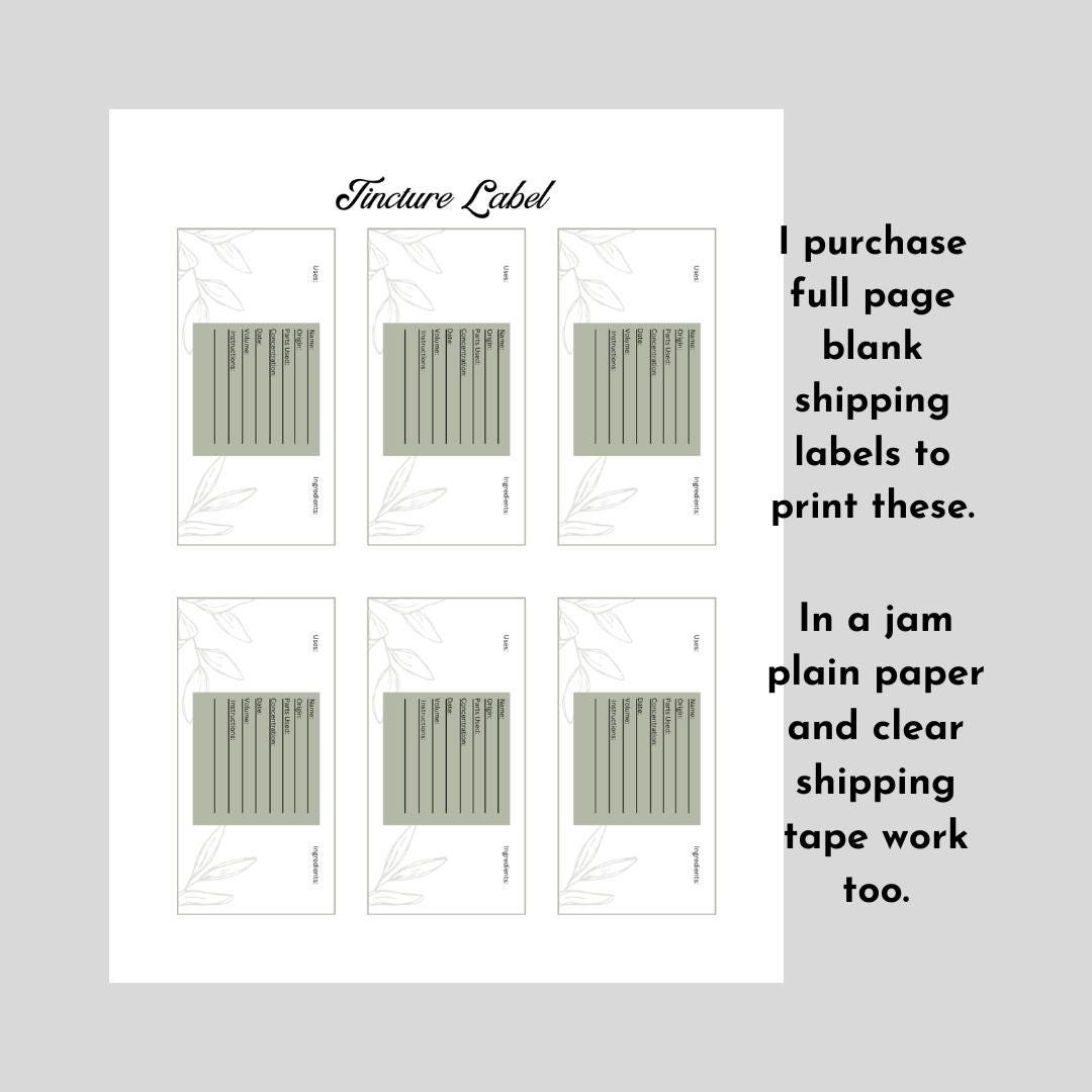 Printable & Fillable Tincture Labels – Herbalist’s Essentials, Ink ...