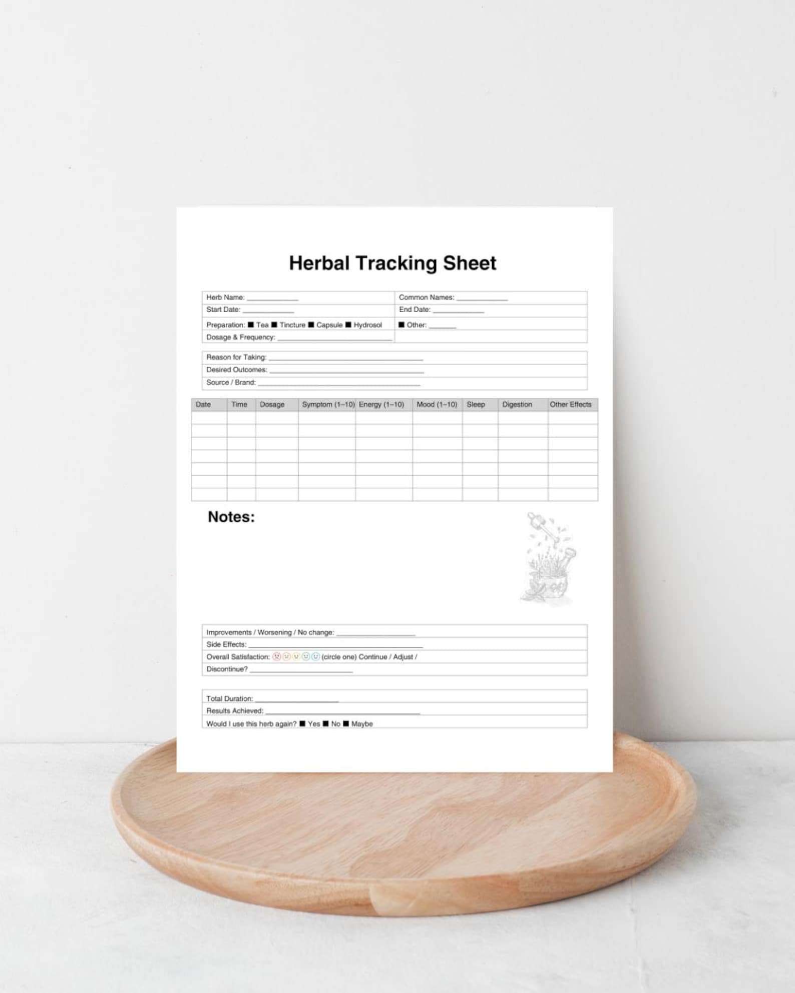 Herbal Tracking Sheet | Printable & Fillable Herb Log | Tincture, Tea ...